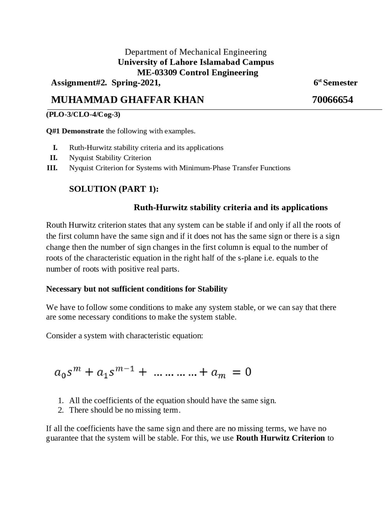 Control Engineering And The Control System Docsity