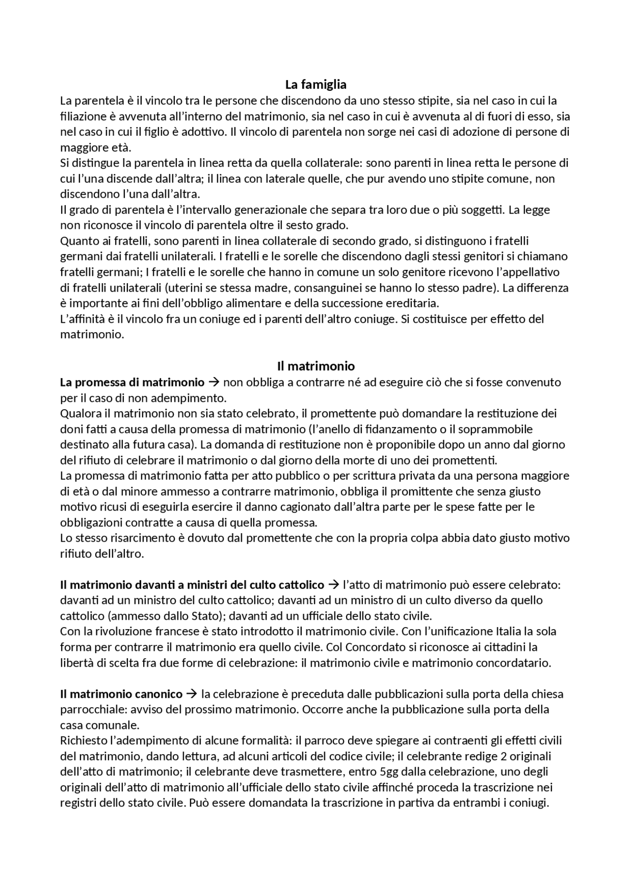 La Famiglia Diritto Privato Docsity