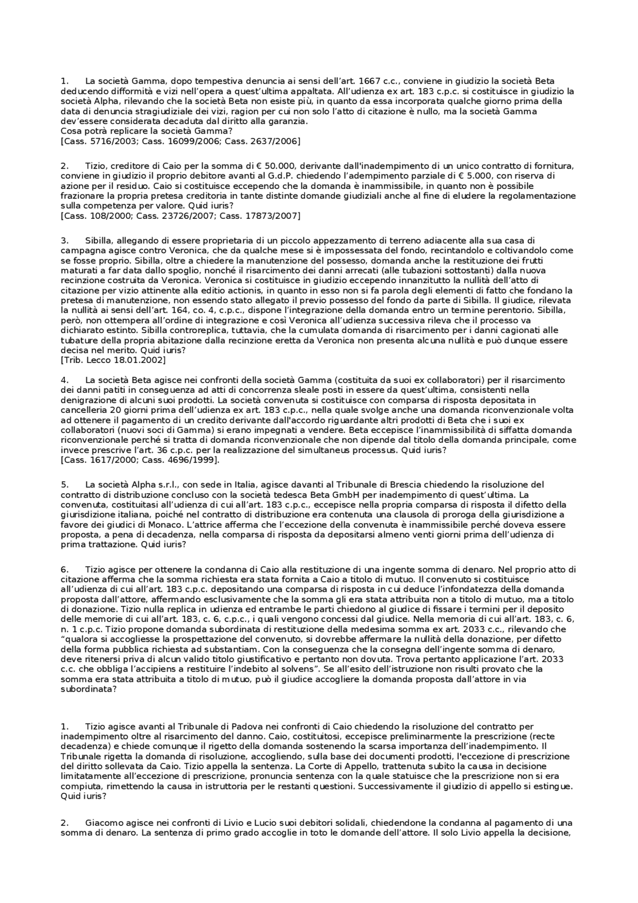 Esercizi Procedura Civile Docsity