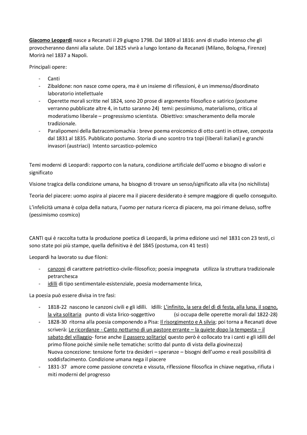Tratti Salienti Di A Silvia Di Leopardi Docsity