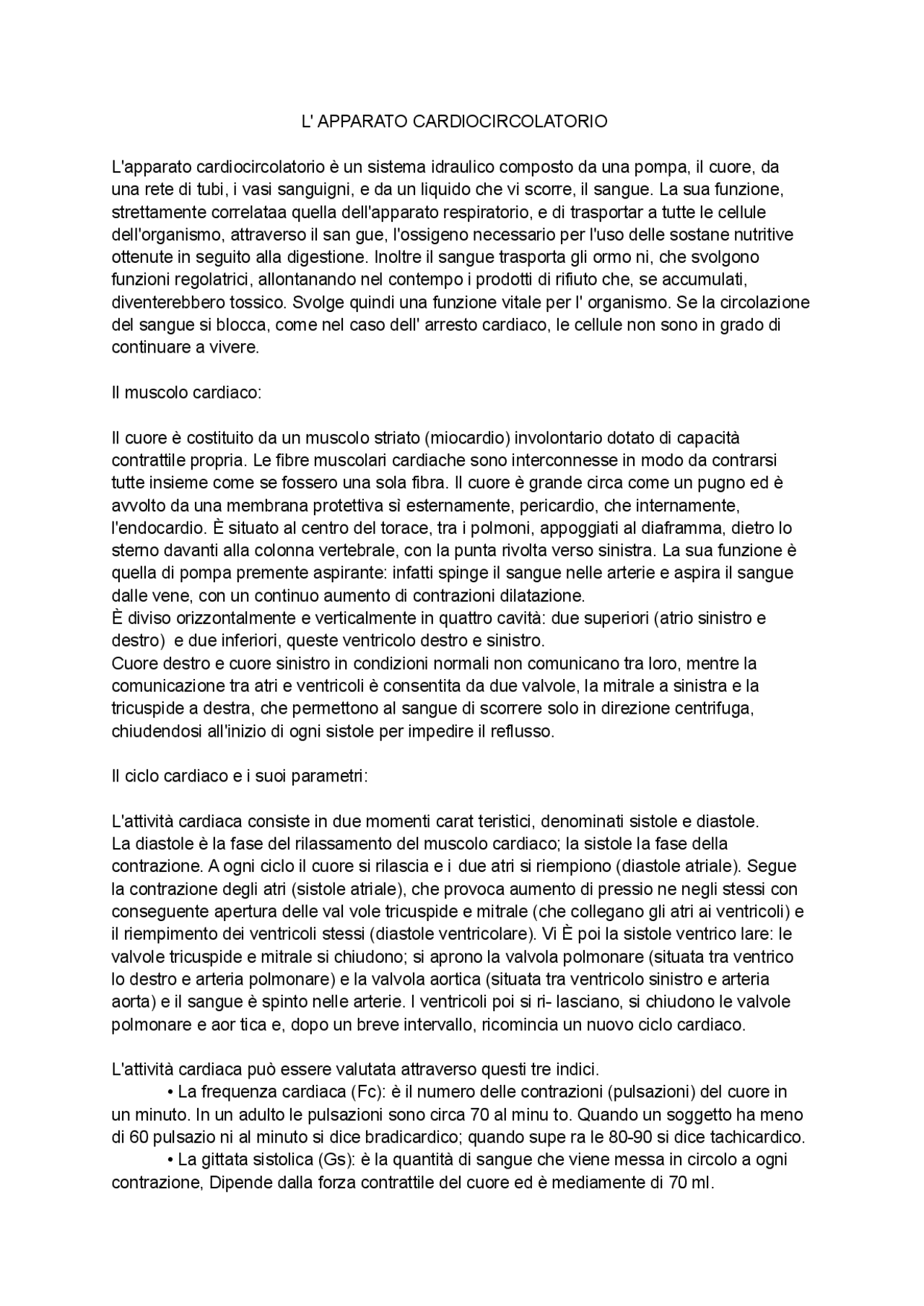 Apparato Cardiocircolatorio Docsity