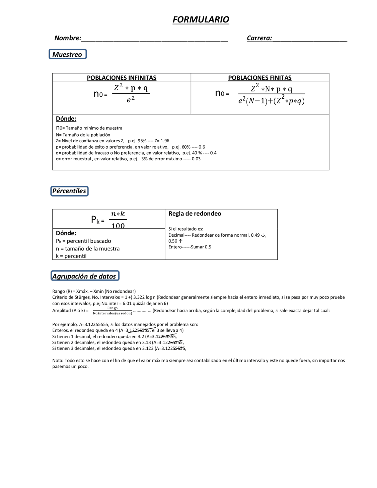 Formularios de probabilidad - Docsity