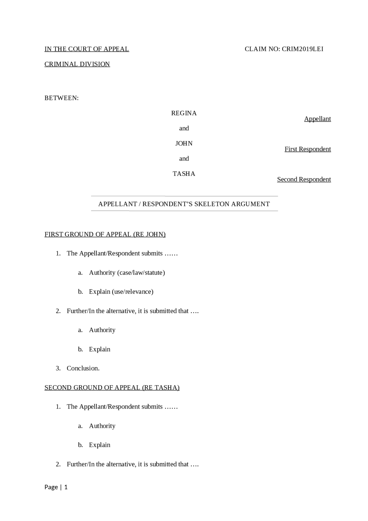 Skeleton Moot Direito. - Docsity