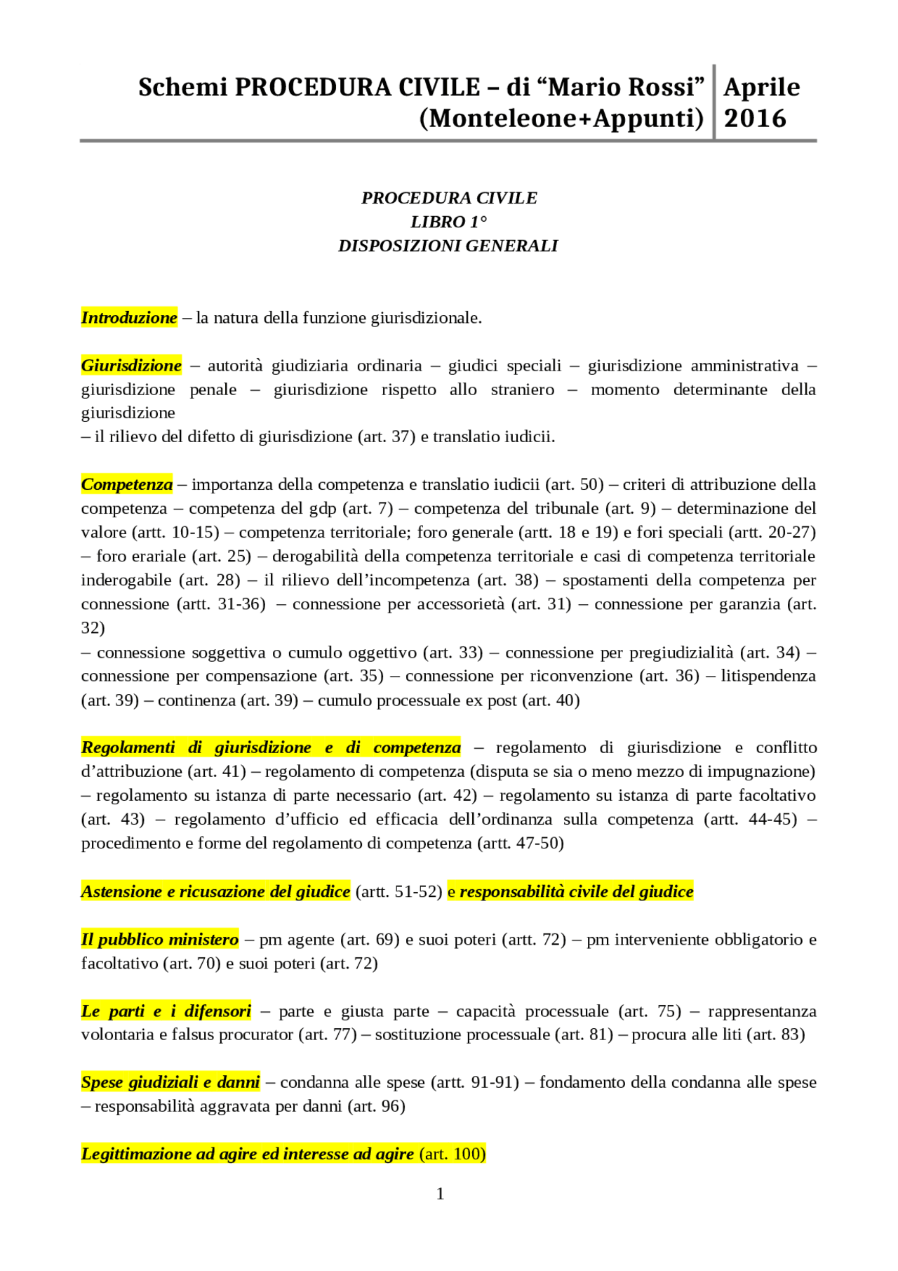 Schemi Procedura Civile Mario Rossi Notes De Procédure Civile Docsity
