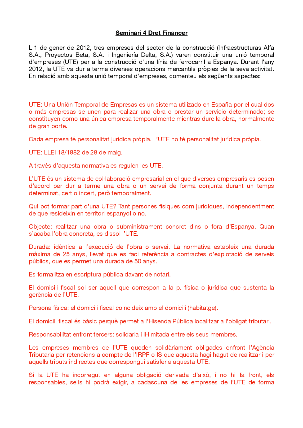 Seminari 4 Dret Financer Docsity