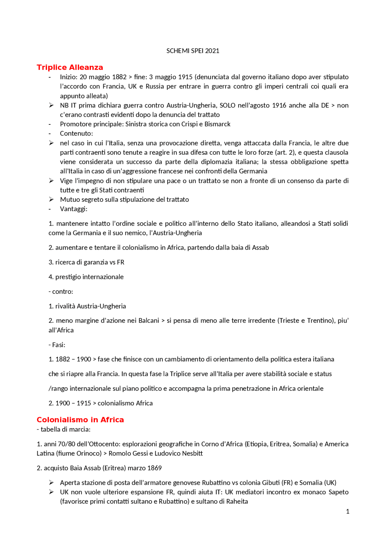 Schemi per ripasso storia della politica estera italiana - UNIMI 2021 ...