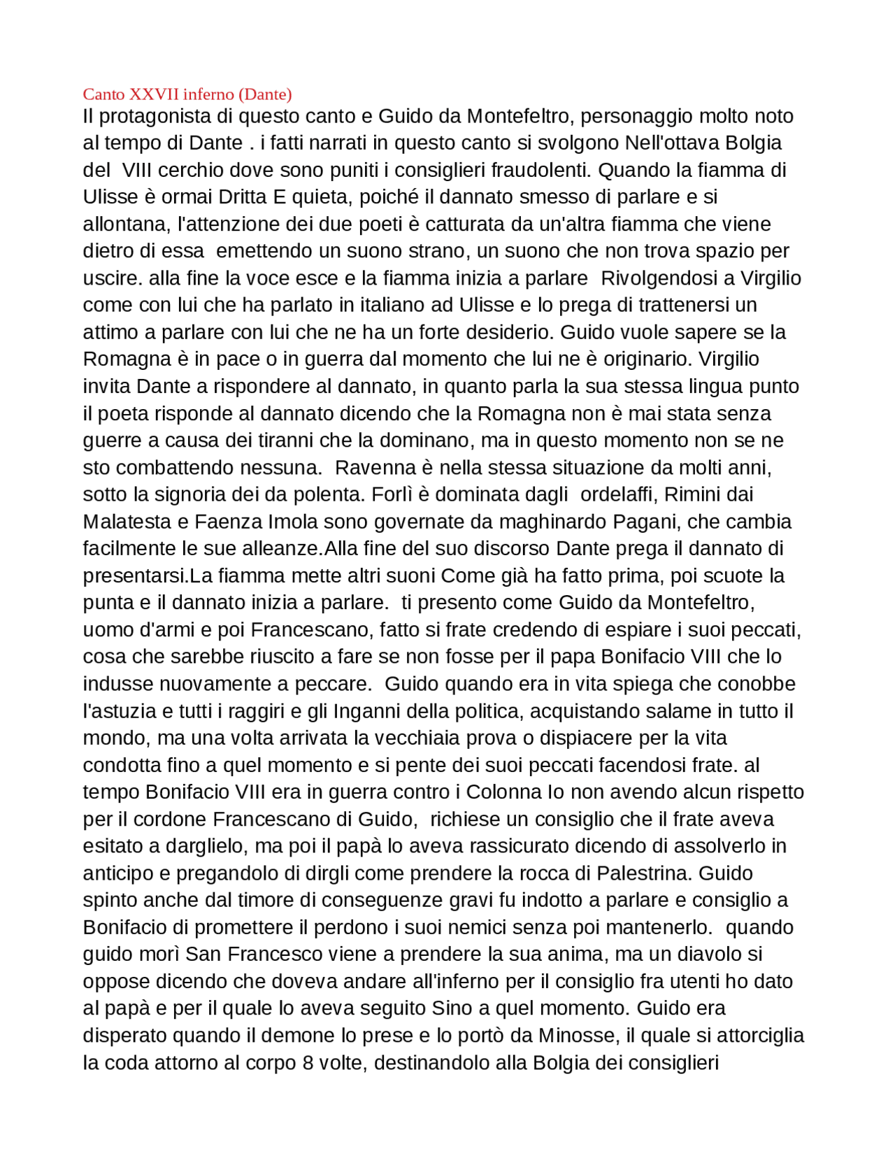 Riassunto canto XXVII inferno (Divina Commedia Dante) - Docsity