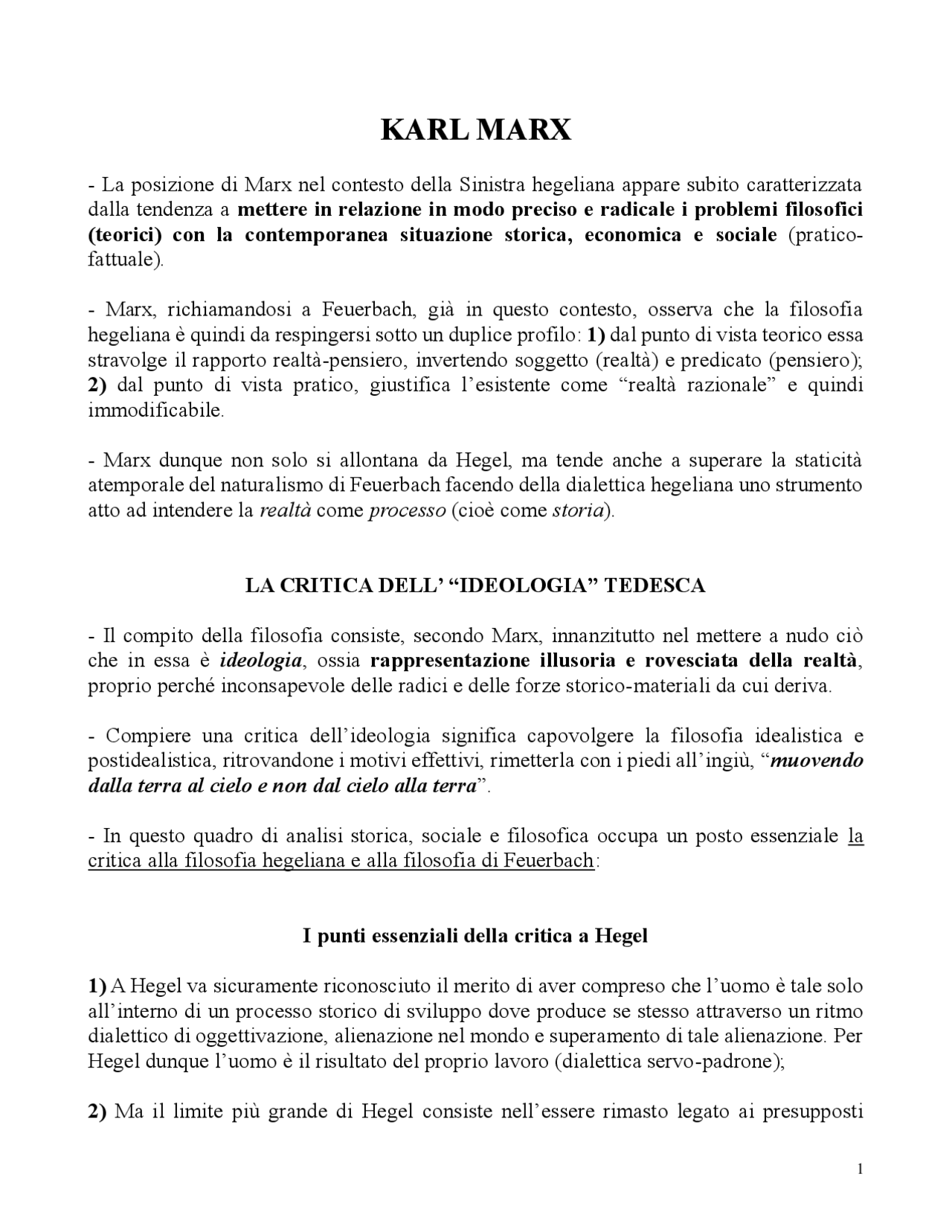 Sintesi Filosofi Di Karl Marx Docsity