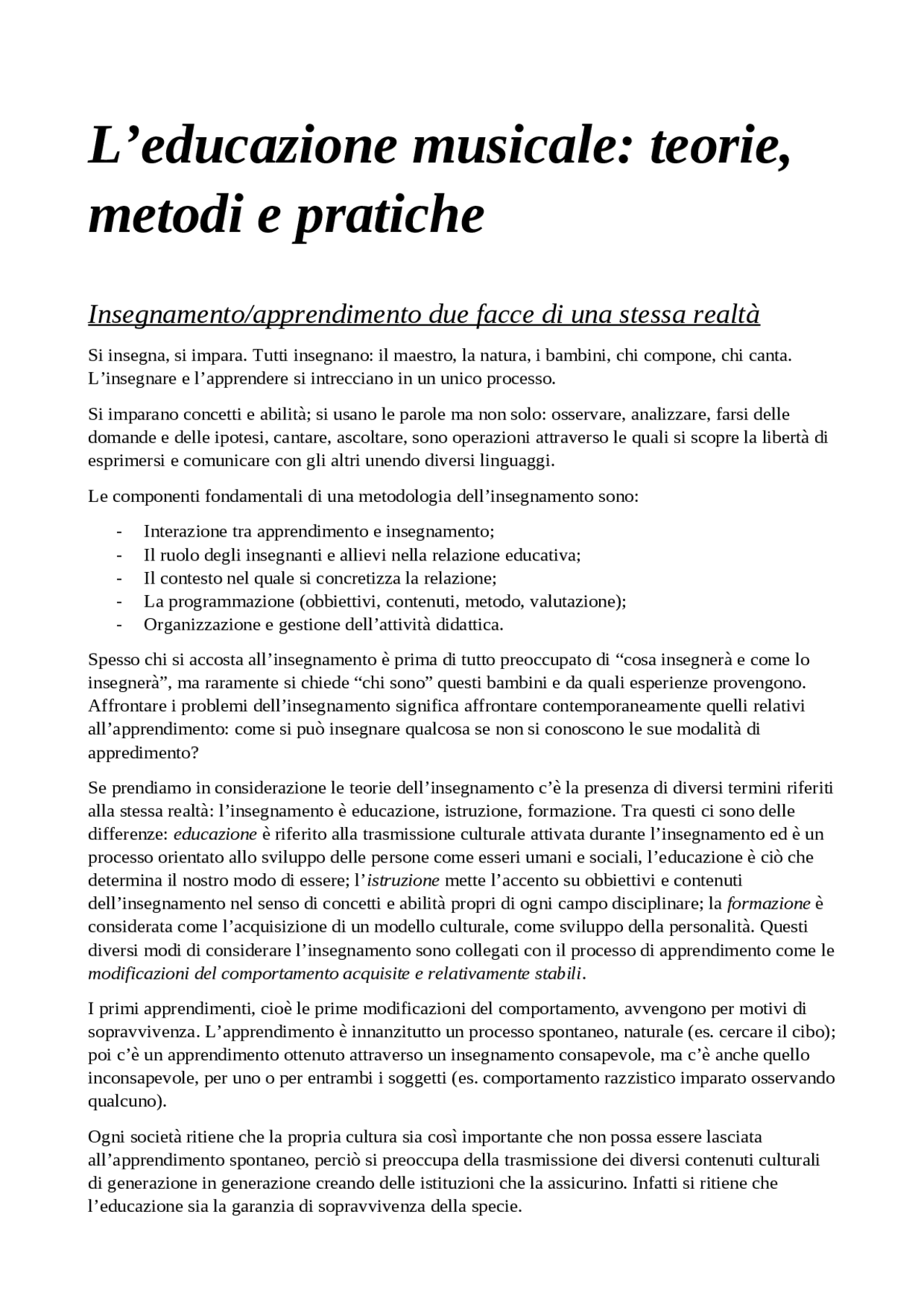 Leducazione Musicale Docsity