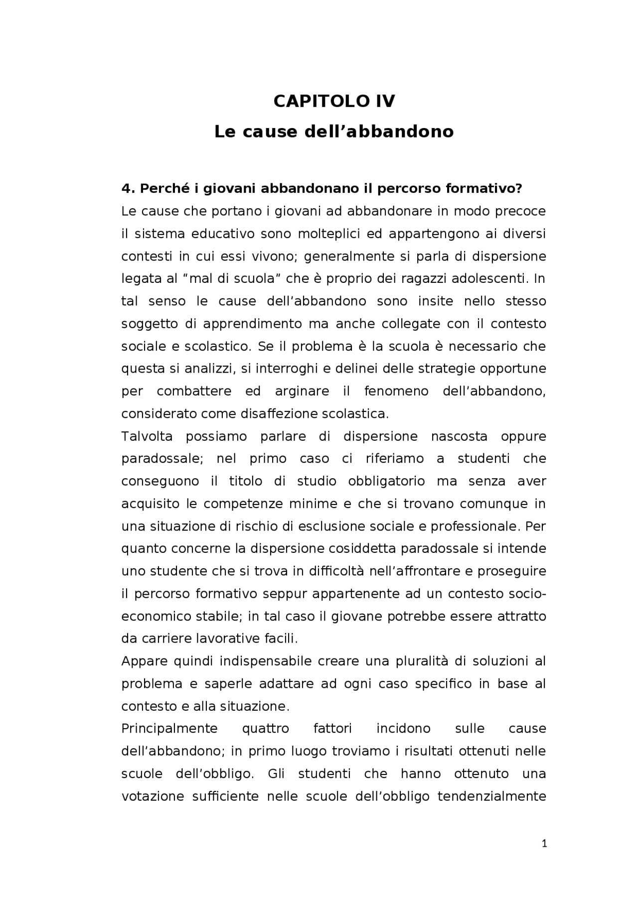 Tesi Di Laurea Sulla Dispersione Scolastica Capitolo 4 Docsity