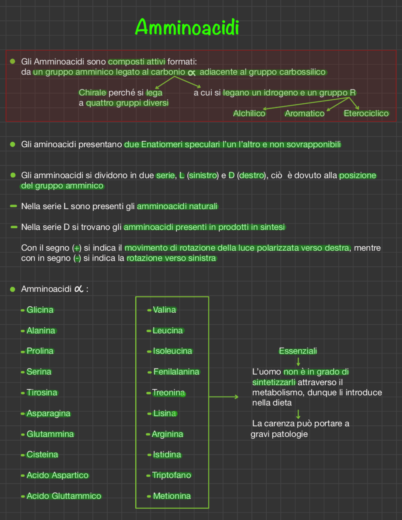 Gli Amminoacidi e le loro caratteristiche - Docsity