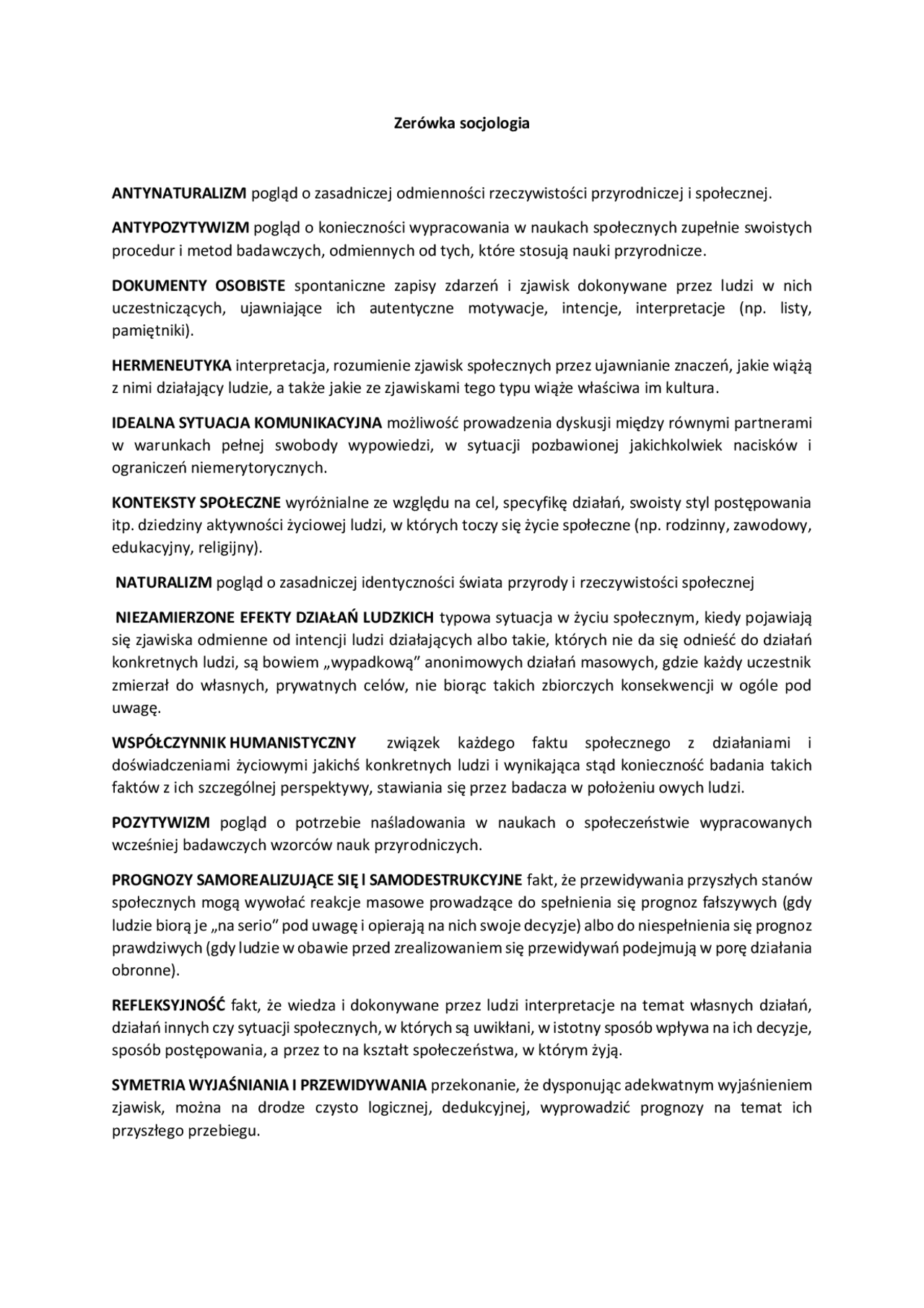 Socjologia pojęcia z zakresu socjologii | Egzaminy Socjologia | Docsity