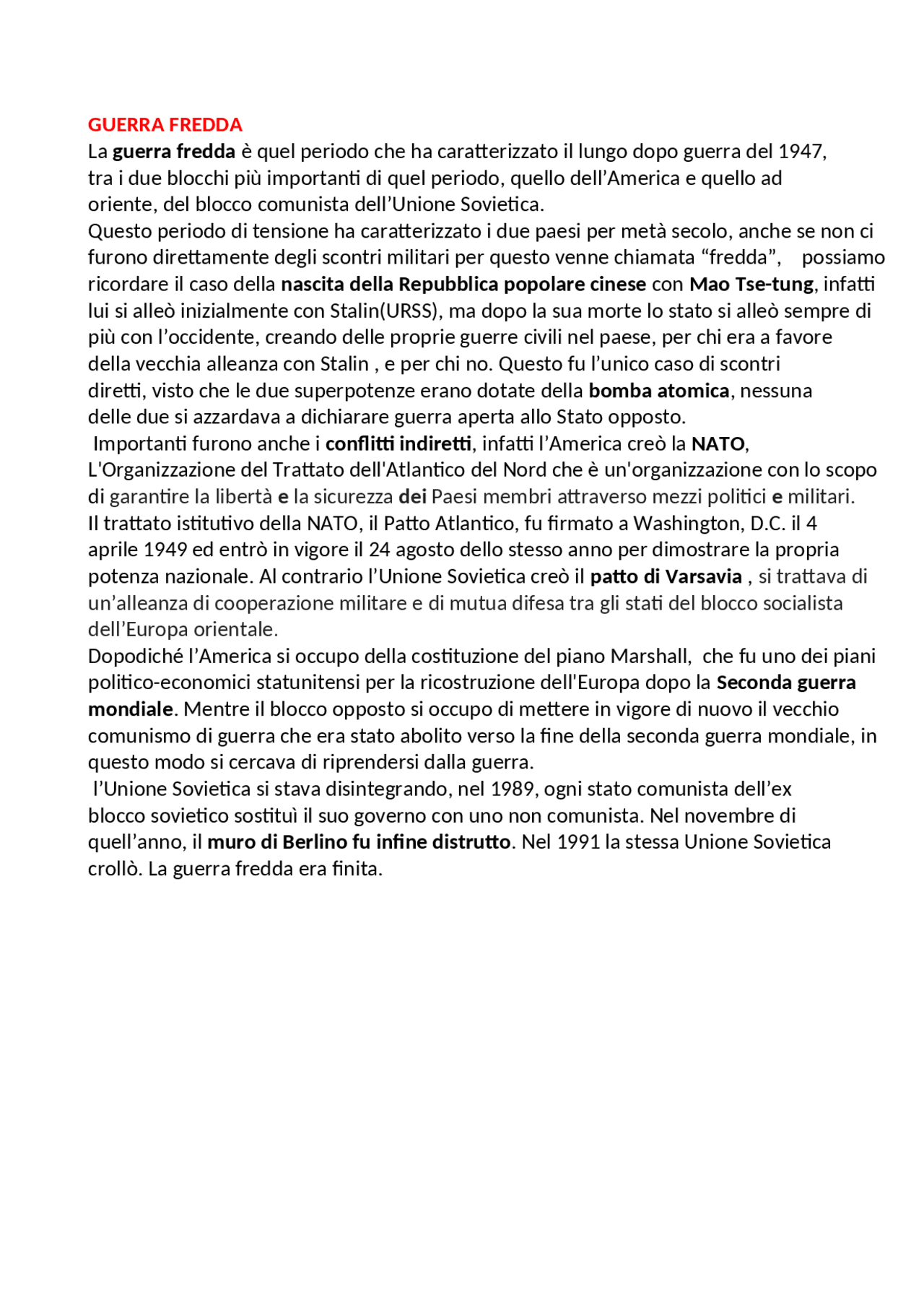 Guerra Fredda Riassunto Appunti Di Storia Docsity