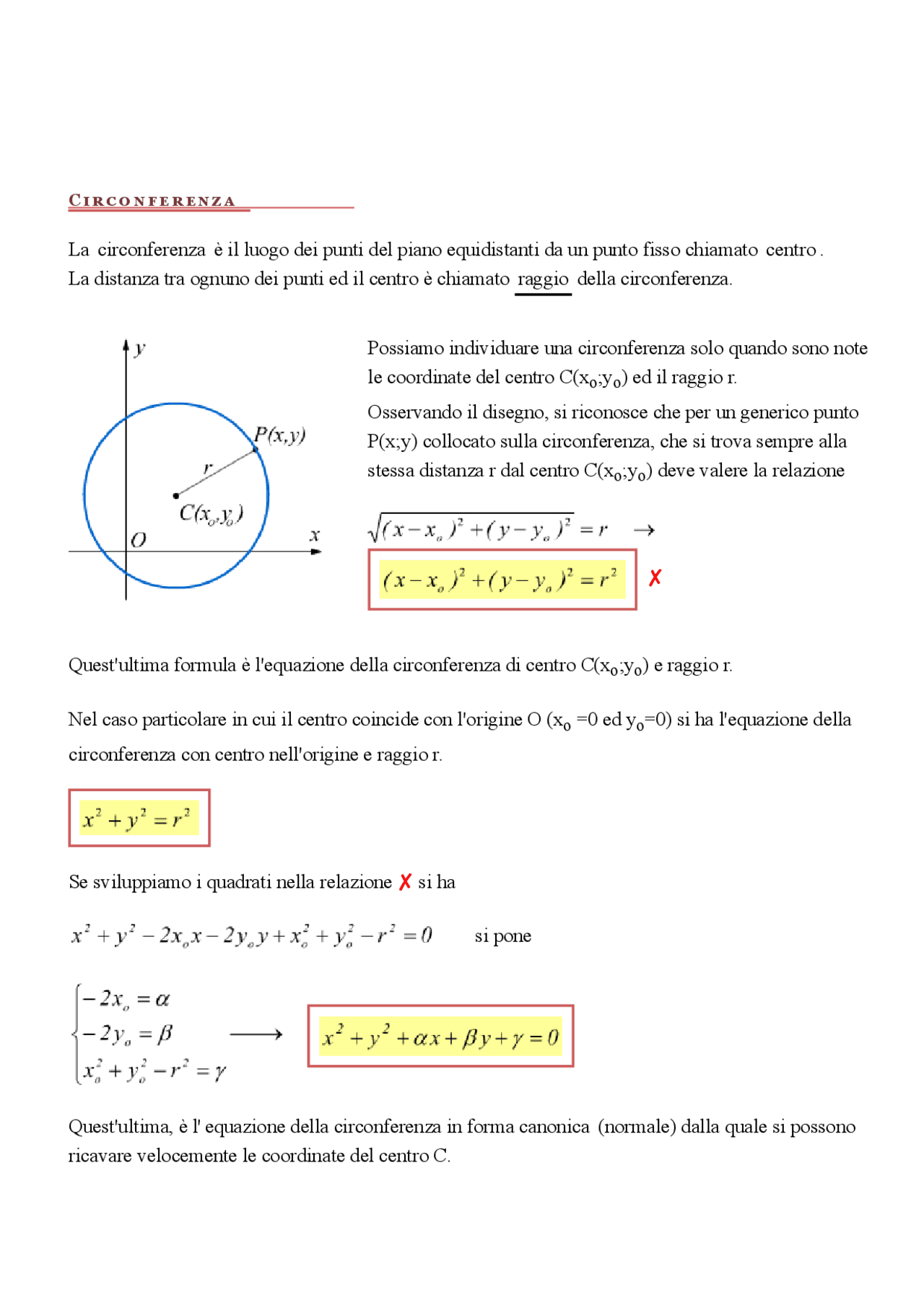 Circonferenza E Formula Descrittiva Docsity
