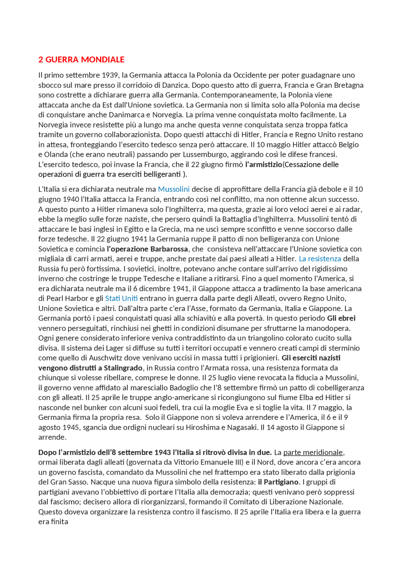 Seconda Guerra Mondiale Docsity