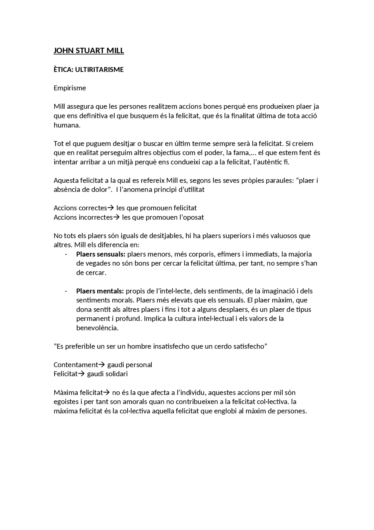 JOHN STUART MILL ètica i política - Docsity