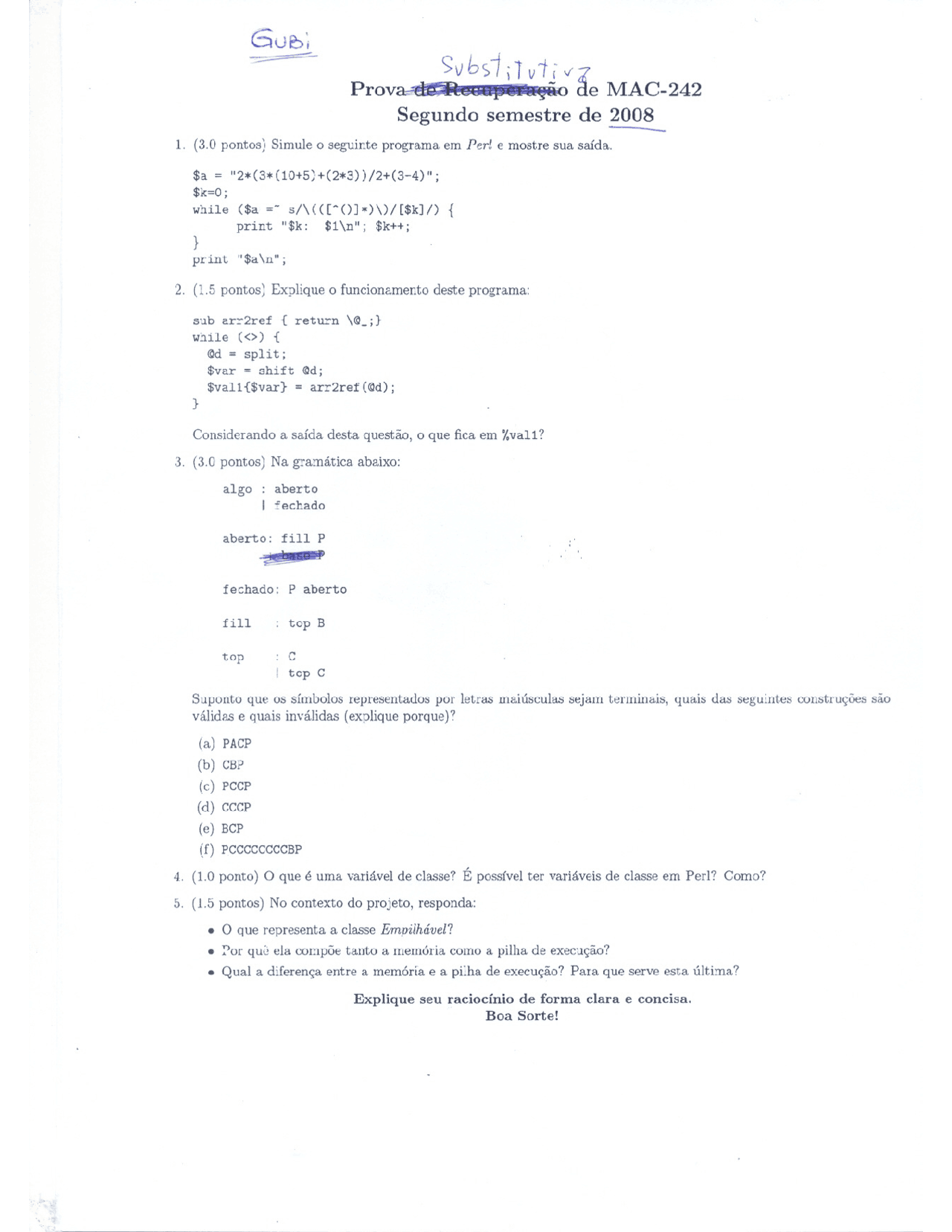 Prova Sobre A Simulção De Um Programa Em Perl E Sua Saída Docsity
