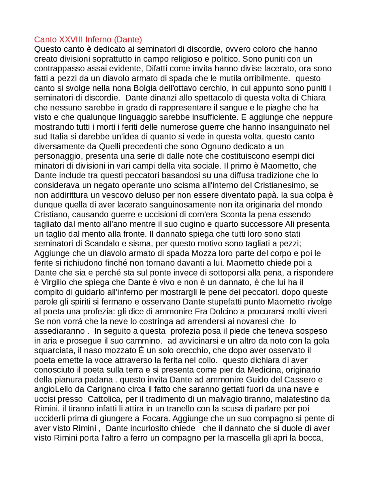 Canto XVIII inferno (Divina Commedia Dante) - Docsity