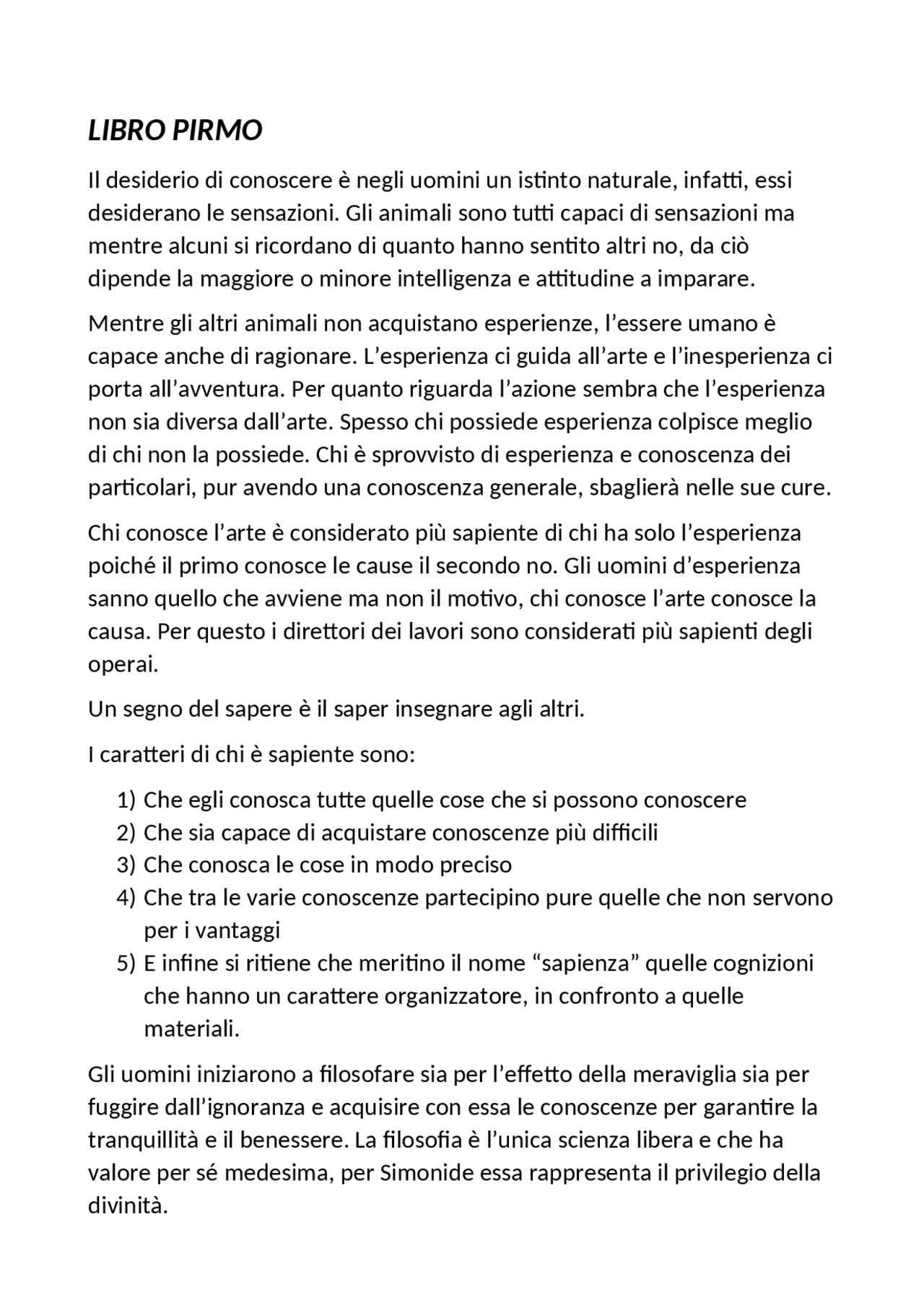 La Metafisica Di Aristotele Docsity