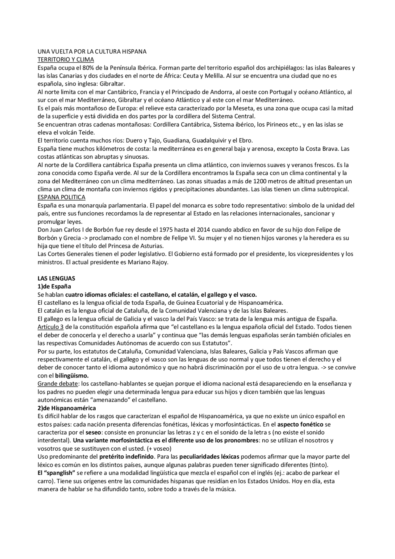 Una vuelta por la cultura hispana - Docsity