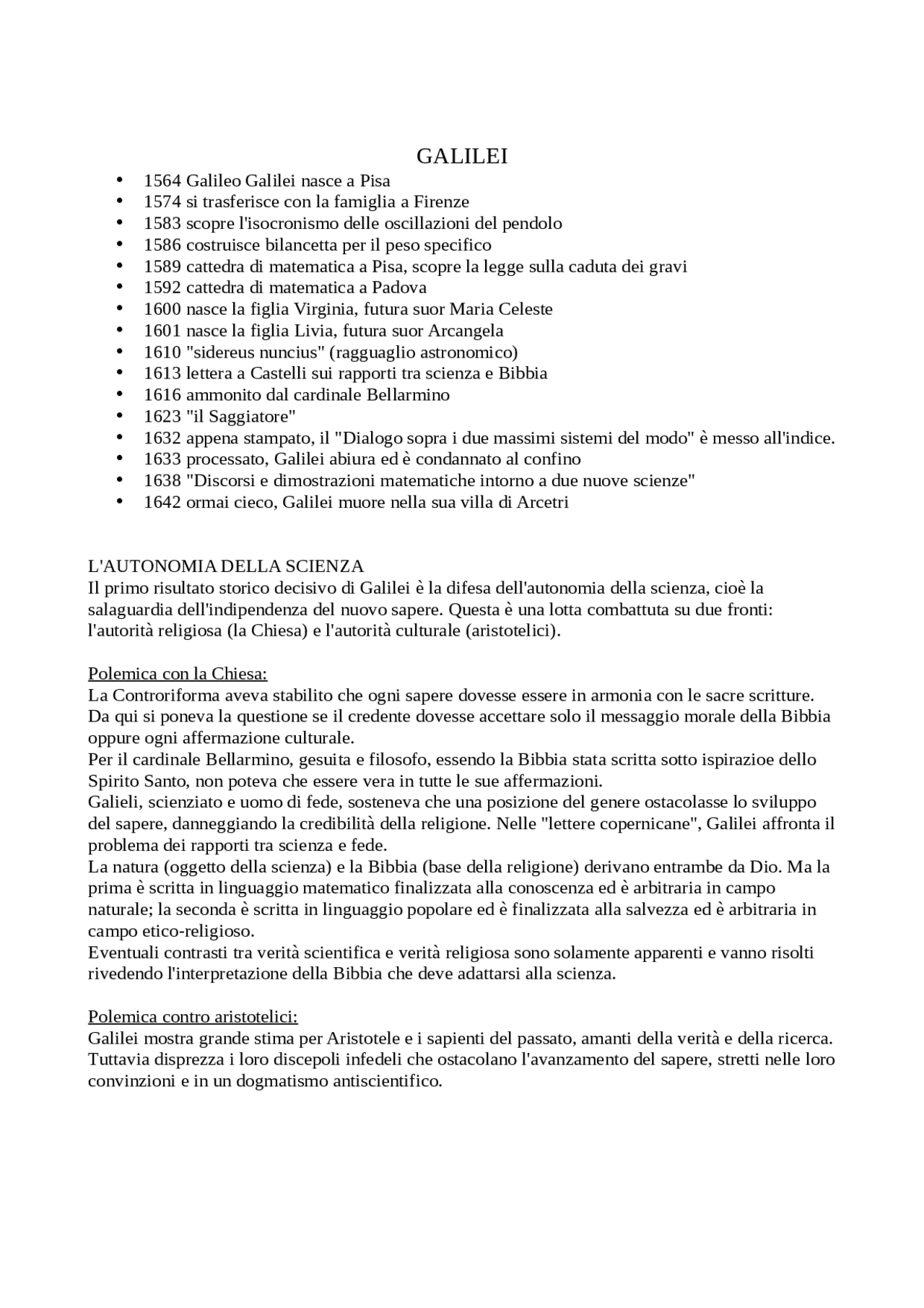 Galilei Appunti Filosofia Docsity