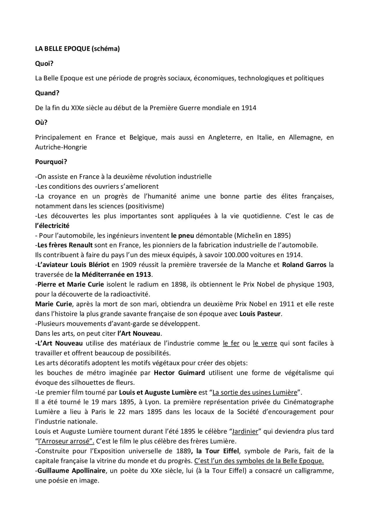 La Belle Epoque Appunti In Francese Appunti Di Francese Docsity