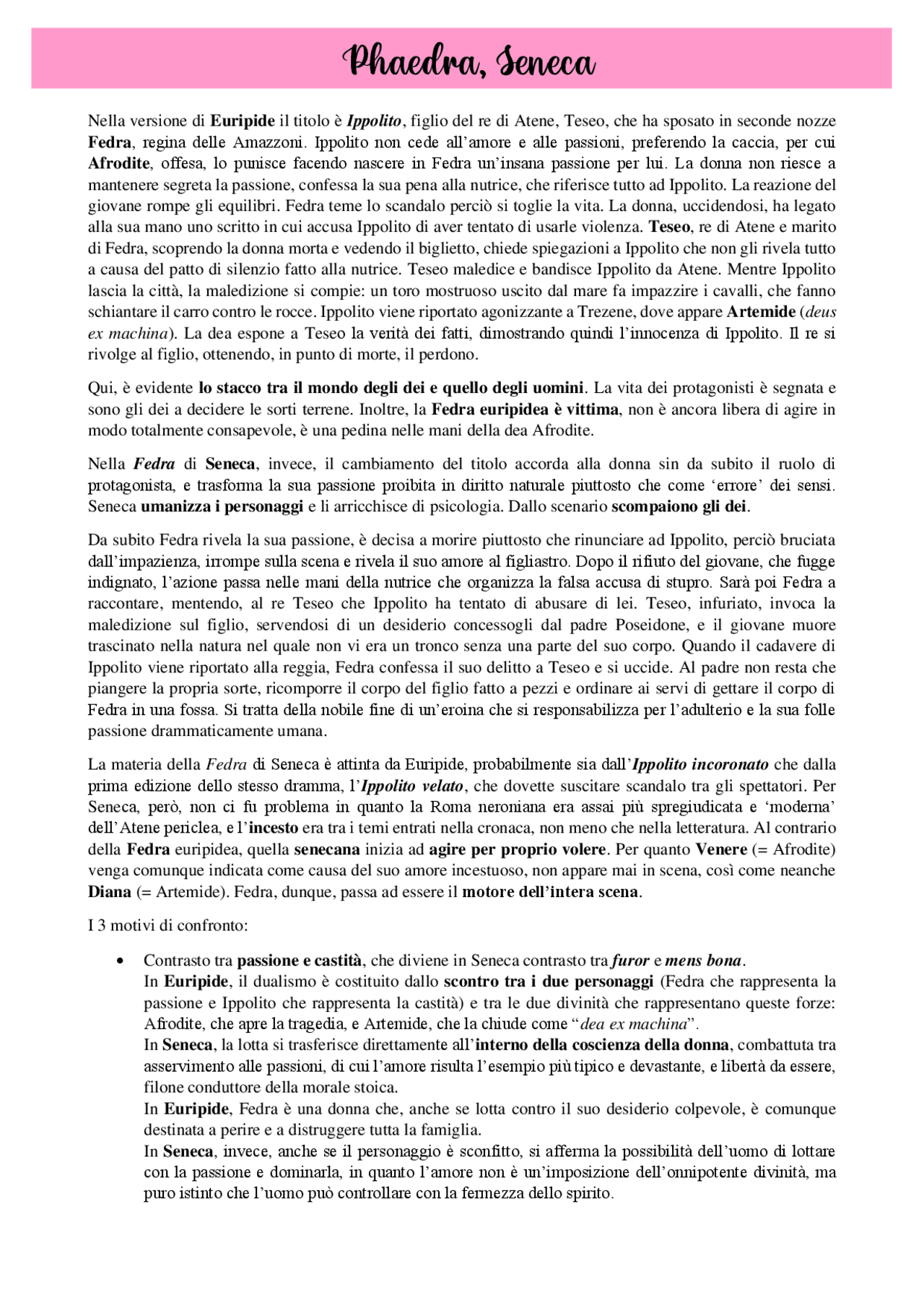 Tragedia "Fedra" di Seneca | Appunti di Latino - Docsity