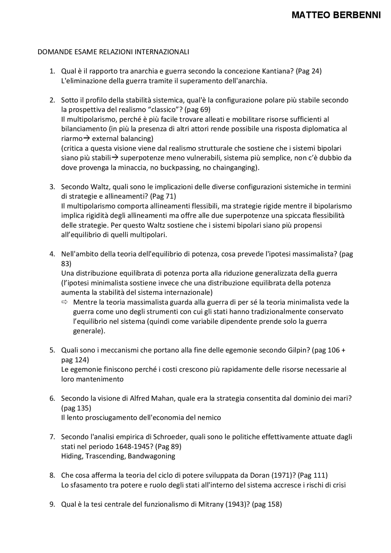 Parsi Domande E Risposte Esame Relazioni Internazionali Prove D