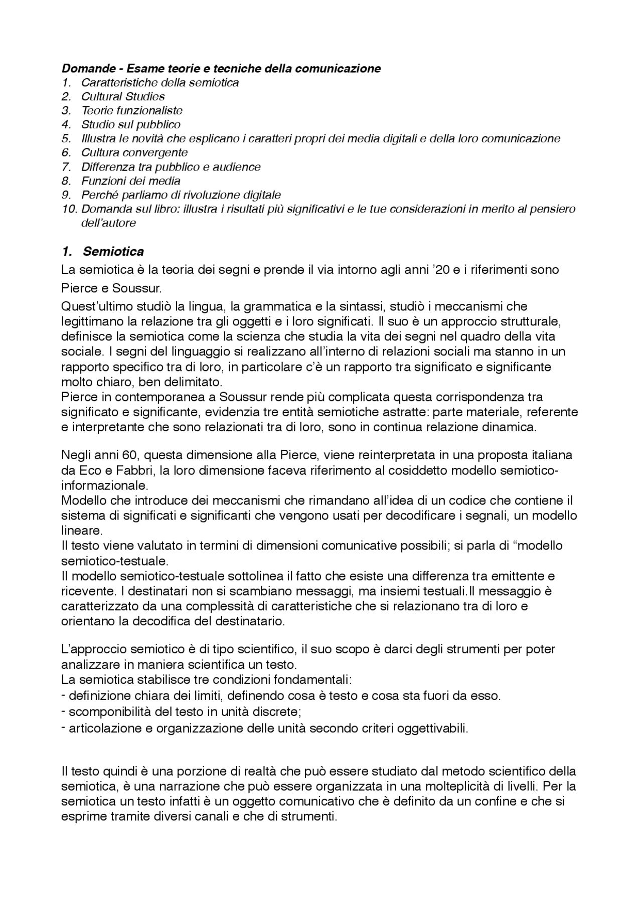Domande E Risposte Esame Teorie E Tecniche Della Comunicazione Docsity