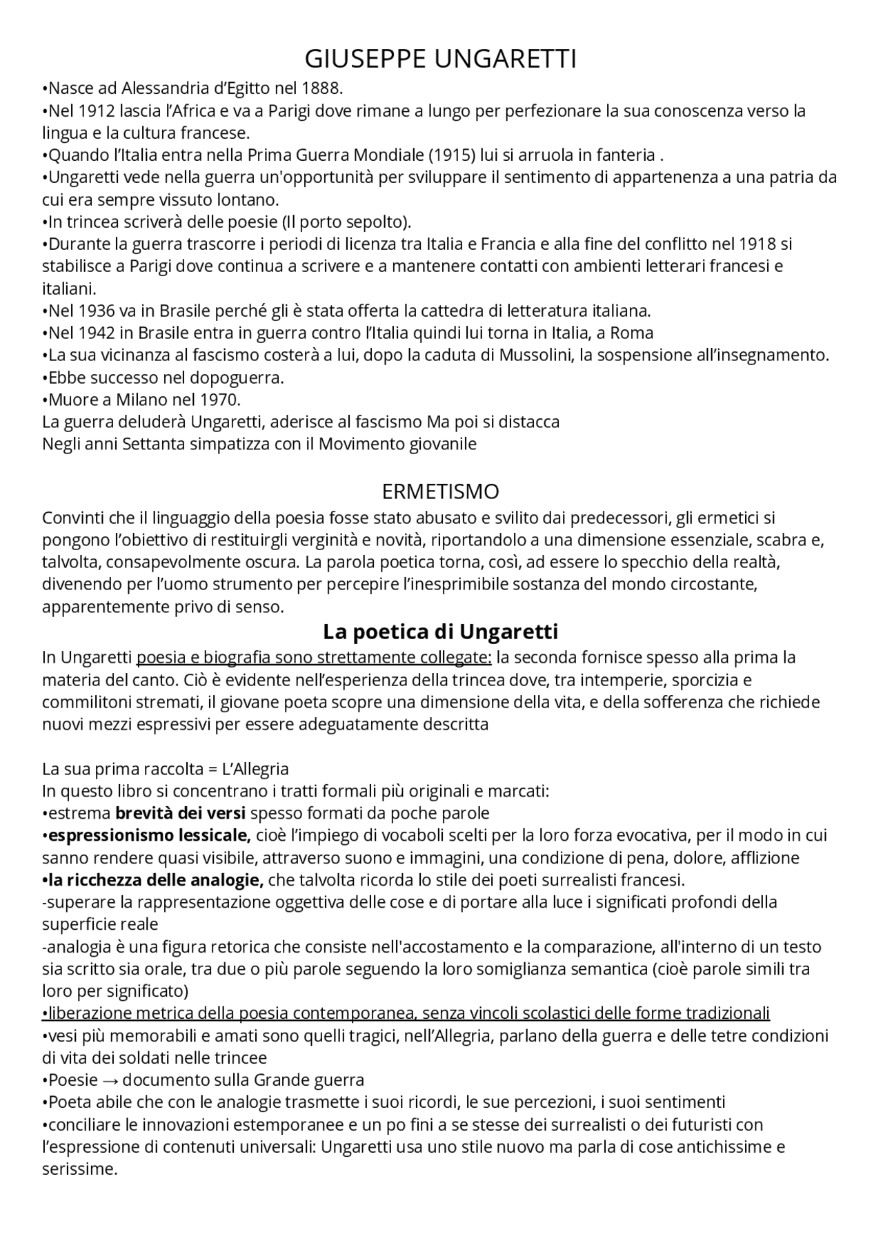 Appunti Su Giuseppe Ungaretti Docsity