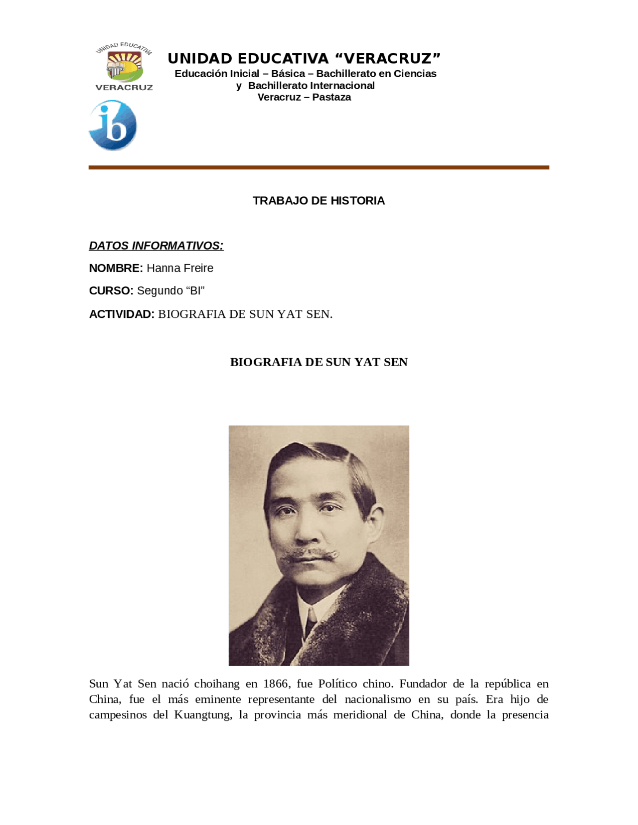 Biografía de Sun Yan Sen - Docsity