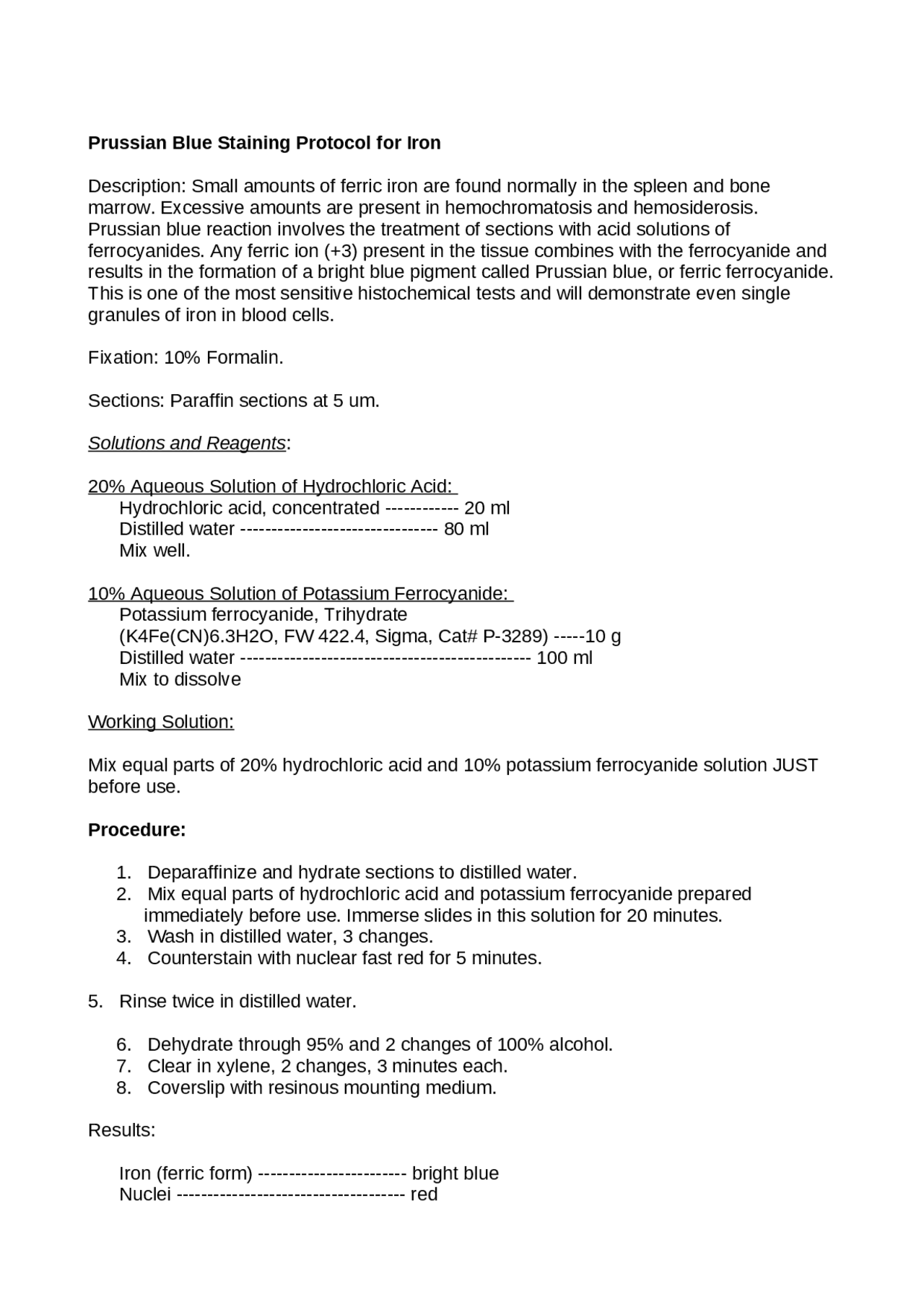 Prussian Blue assay laboratorio di Istologia - Docsity