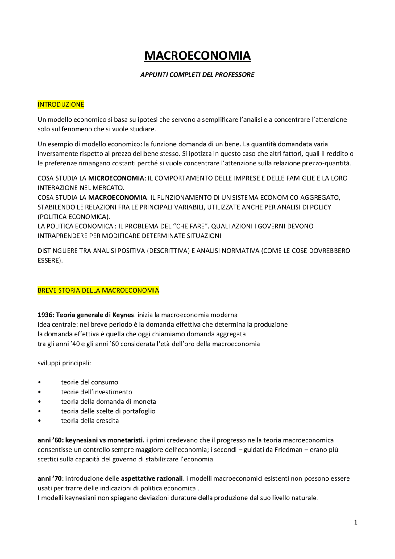 Macroeconomia Dispensa Di Macro Docsity