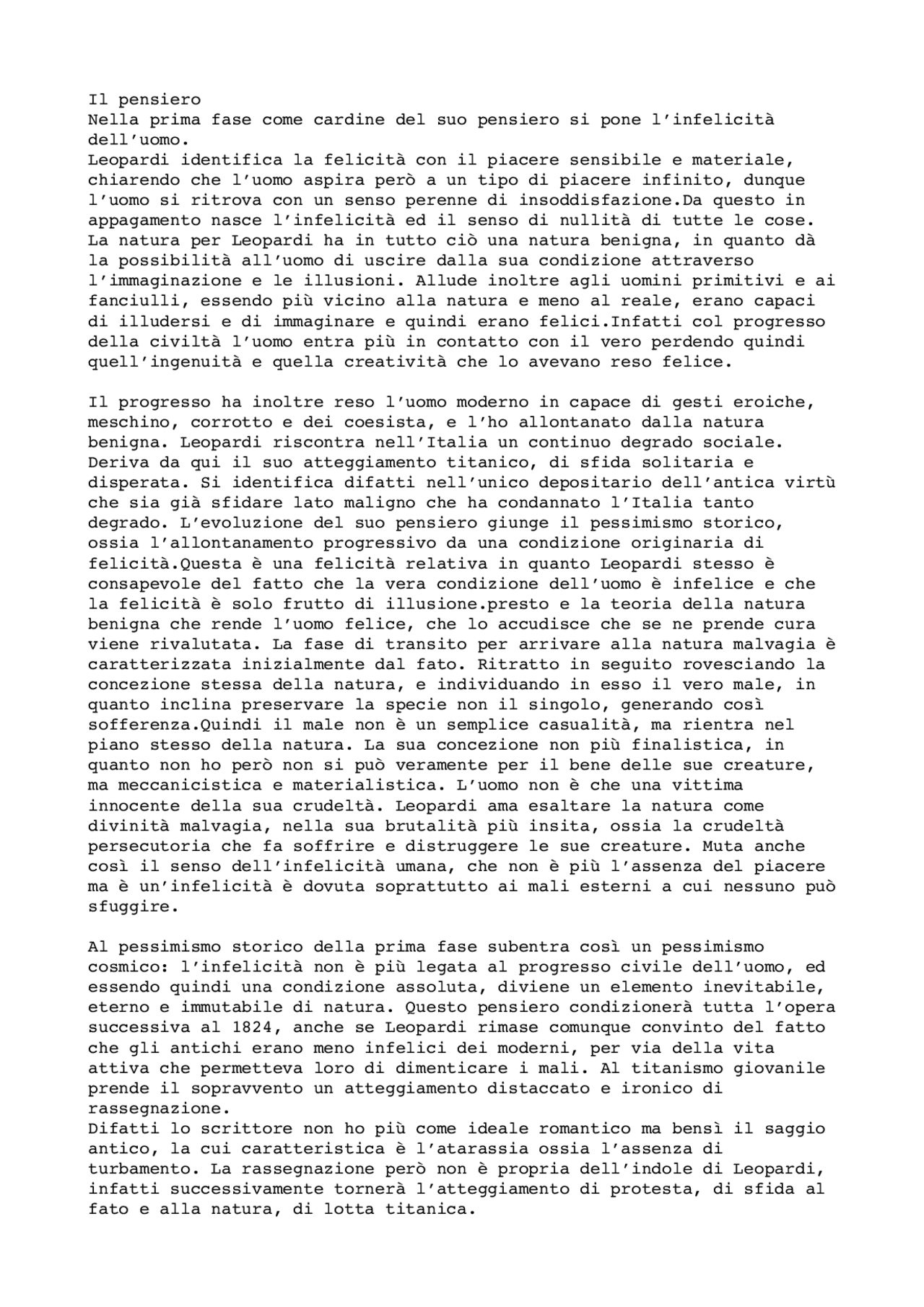 Il pensiero di Leopardi - Docsity