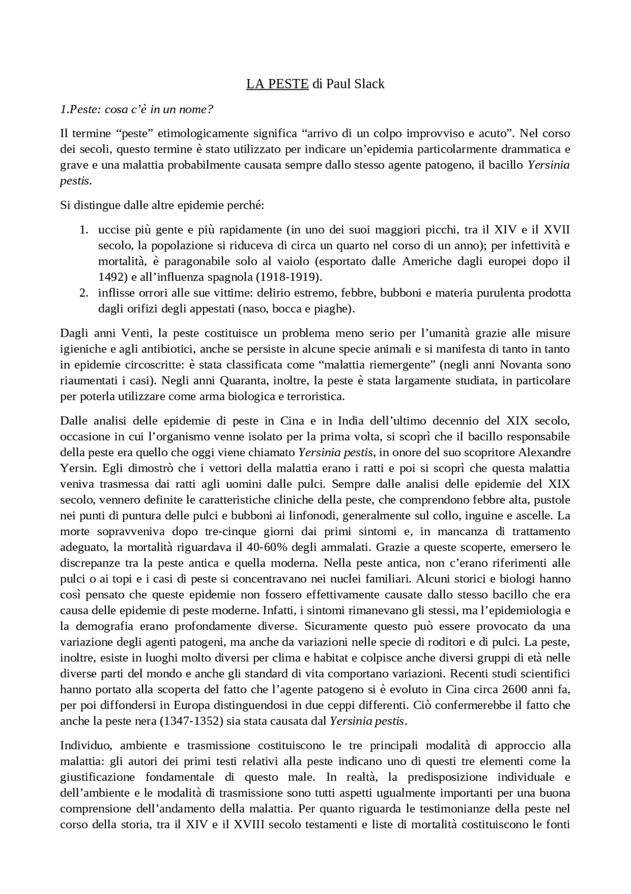 LA PESTE- Paul Slack - Docsity