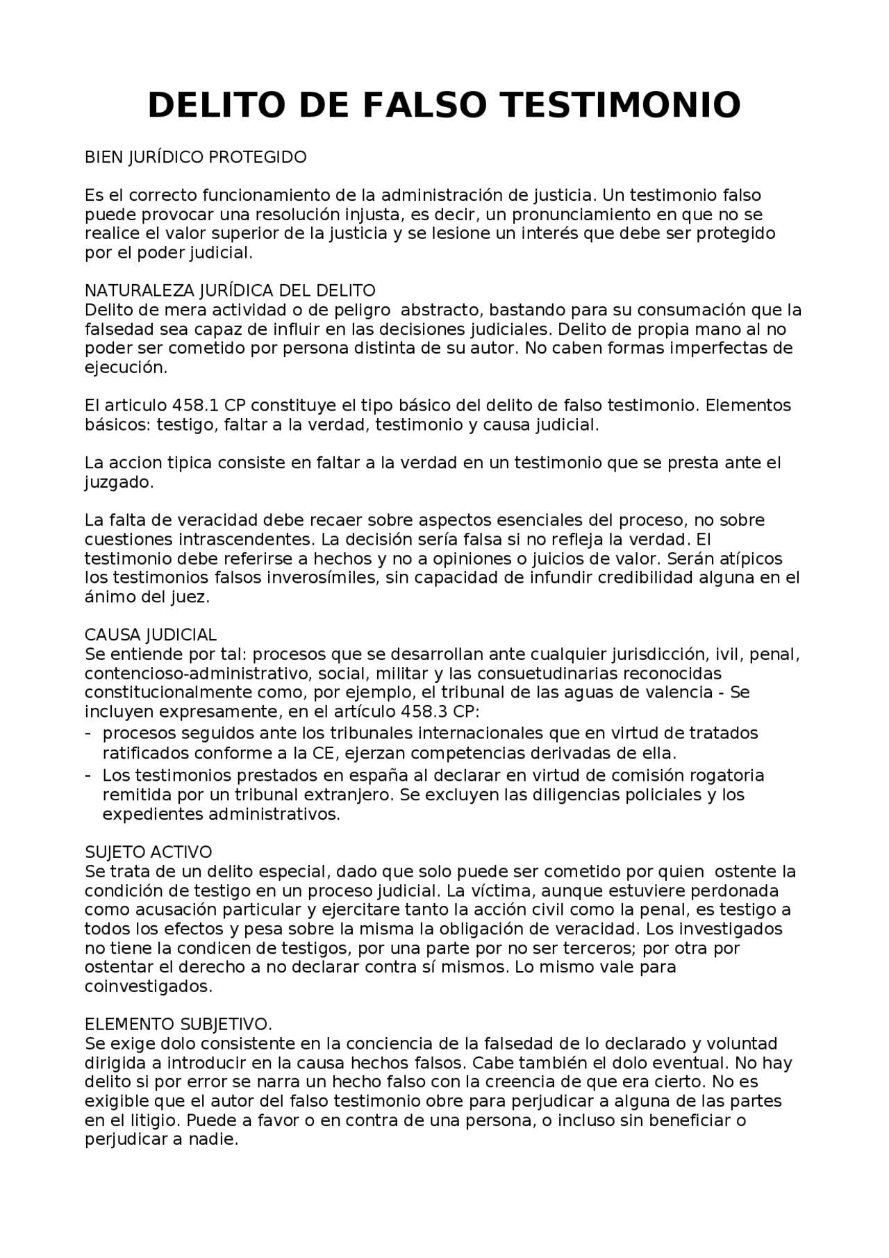 Falso testimonio penal especial ll | Apuntes de Derecho Penal | Docsity