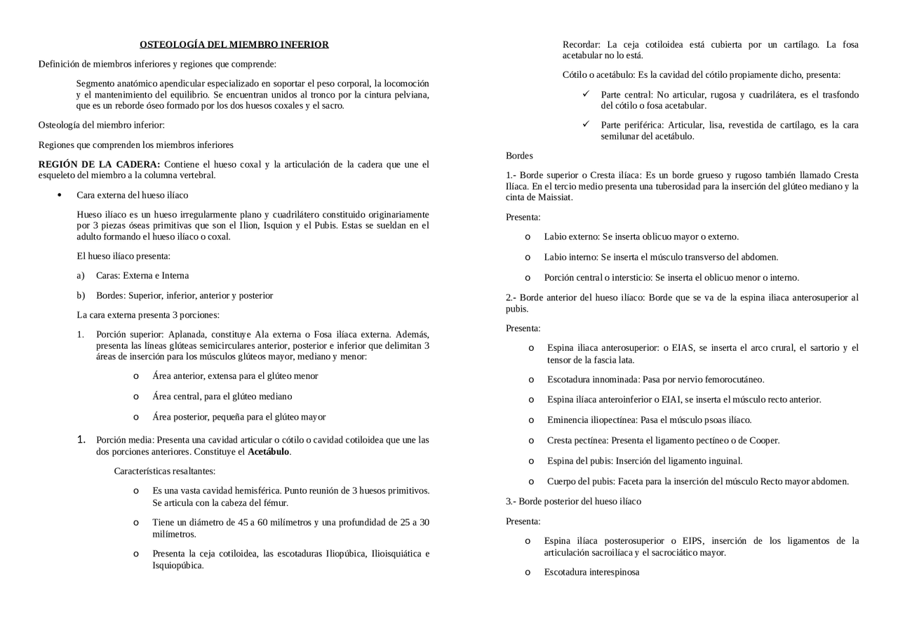 Osteología De Miembro Inferior Anatomía Docsity