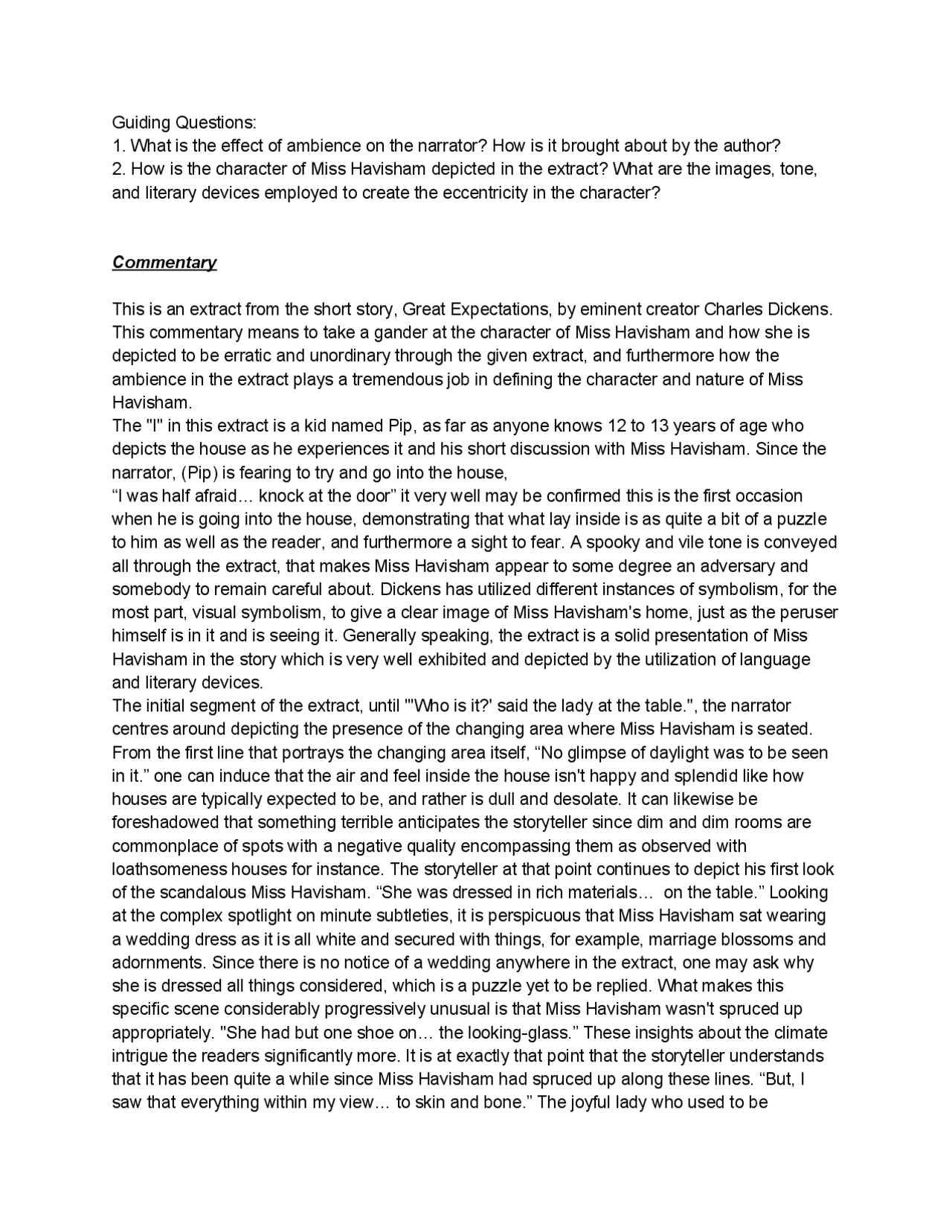 IBDP English Commentary - Docsity