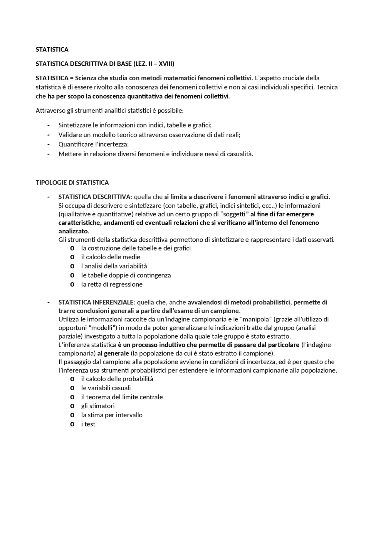 APPUNTI ESAME STATISTICA - Docsity