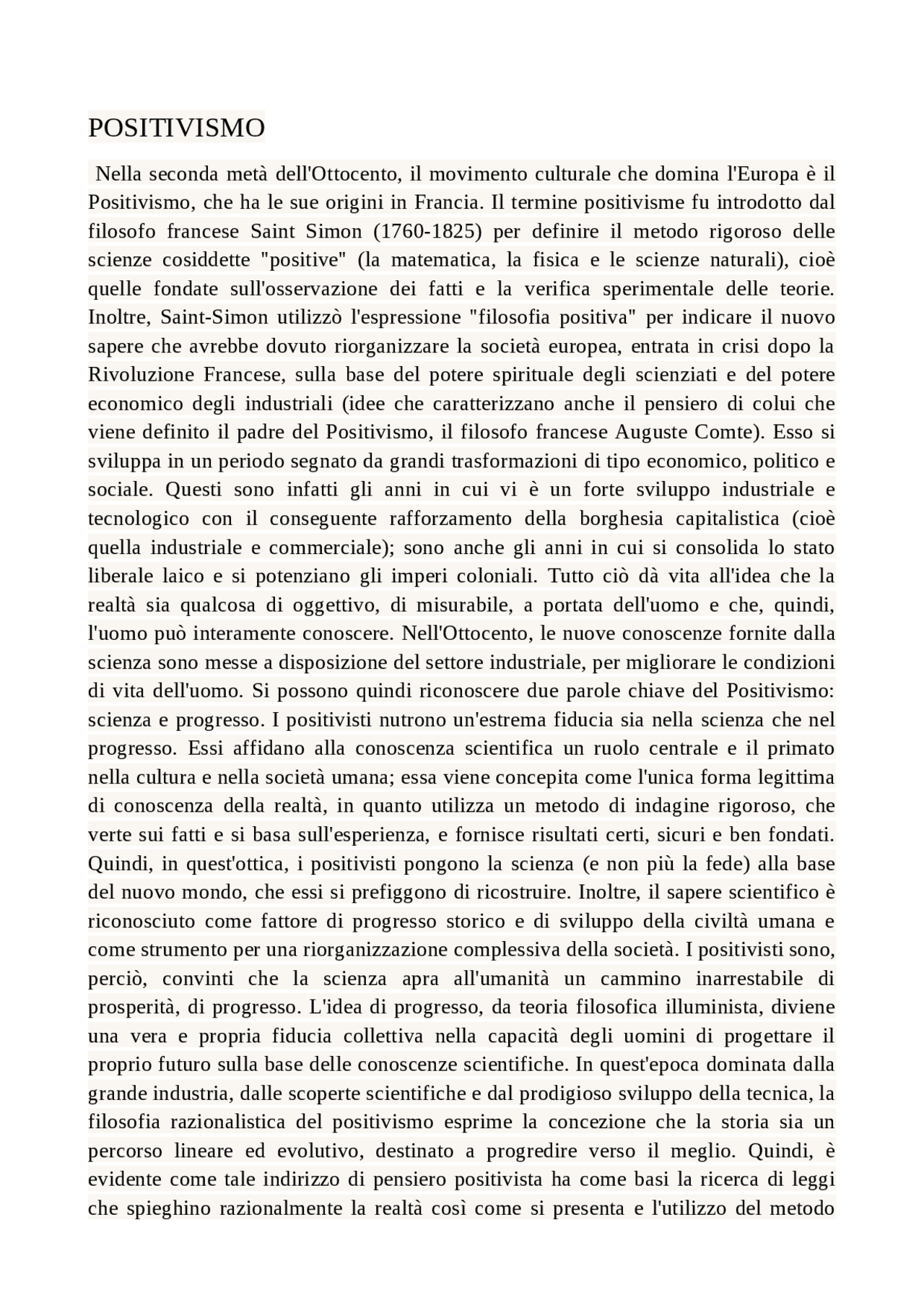 Positivismo Comte Filo Docsity