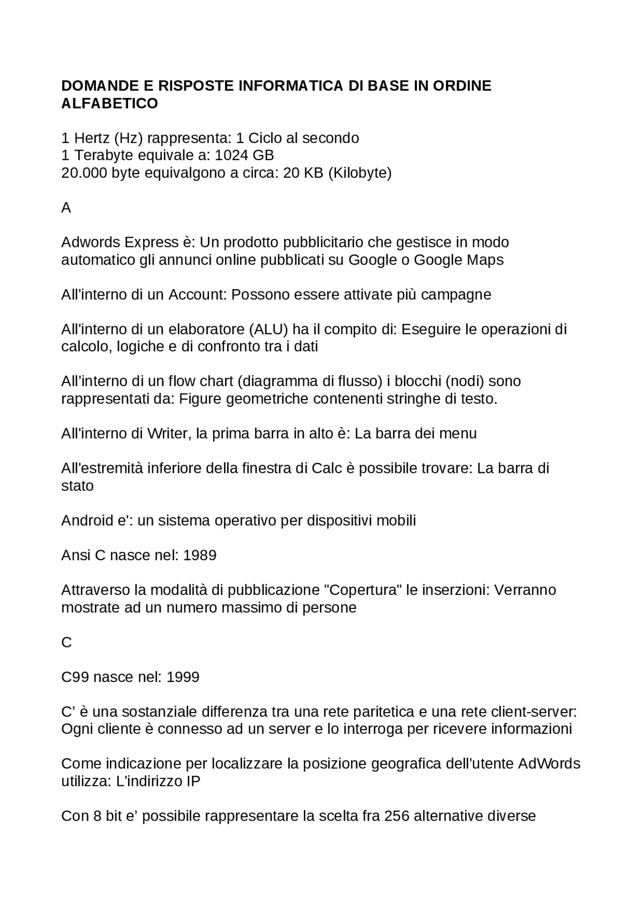 Domande E Risposte Informatica Di Base Panieri Di Informatica