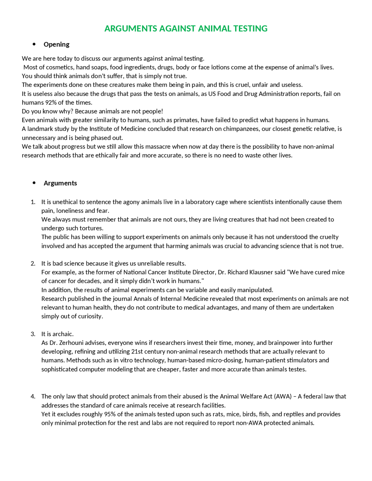 ARGUMENTS AGAINST ANIMAL TESTING - Docsity