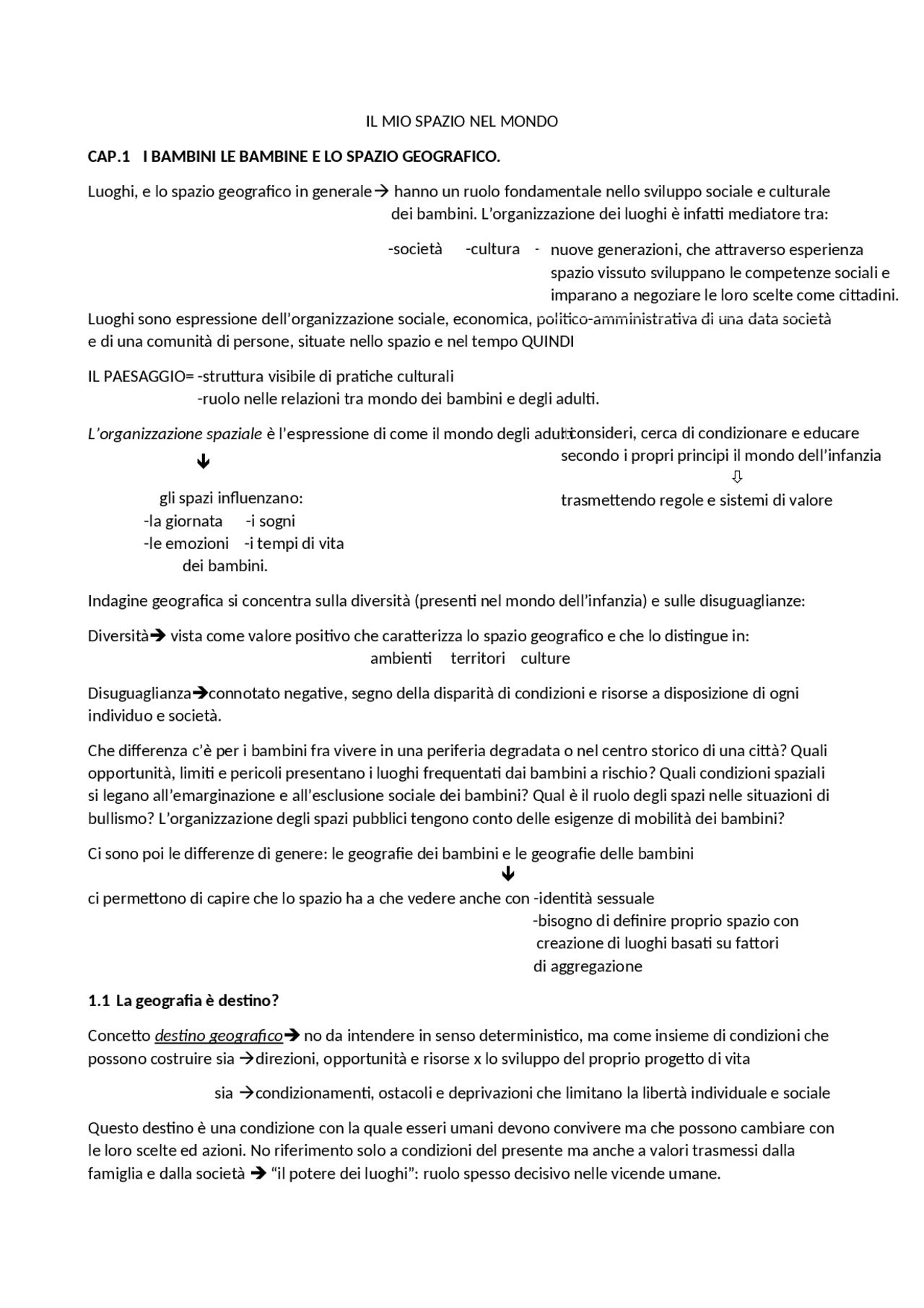 Il Mio Spazio Nel Mondo Giorda Riassunto Docsity