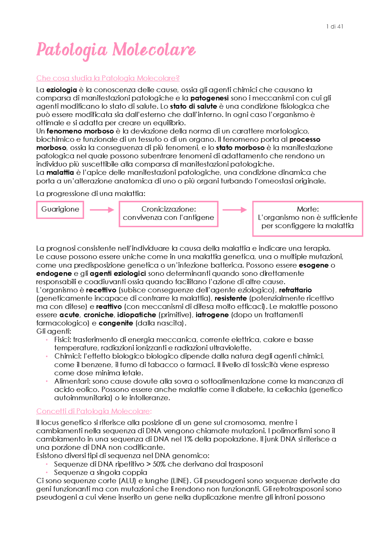 Riassunto Patologia Molecolare Docsity