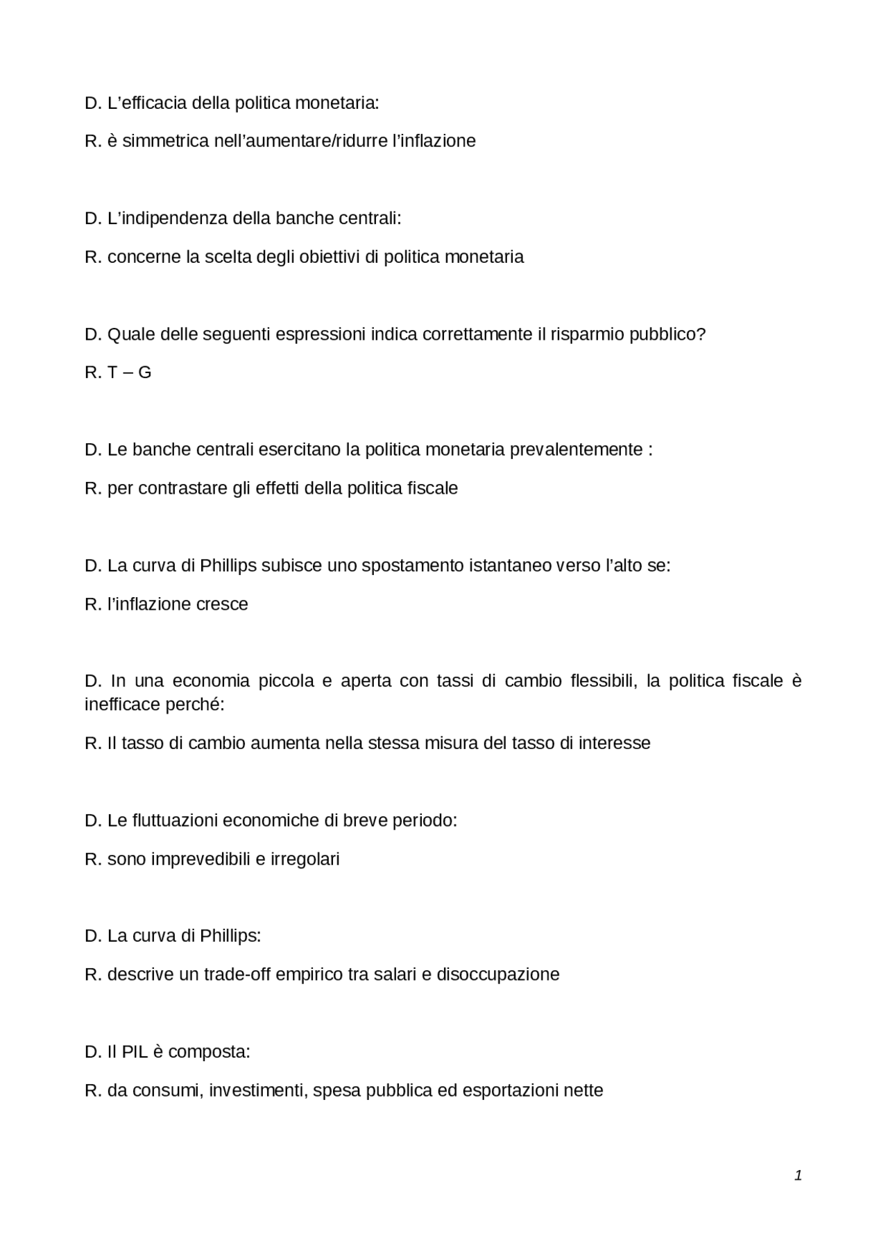 Domande Macroeconomia Docsity