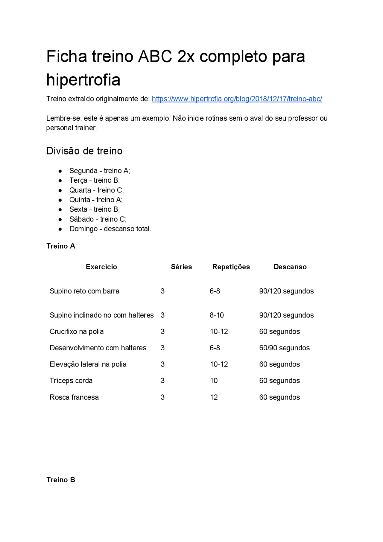 Treinos academia abc - Docsity