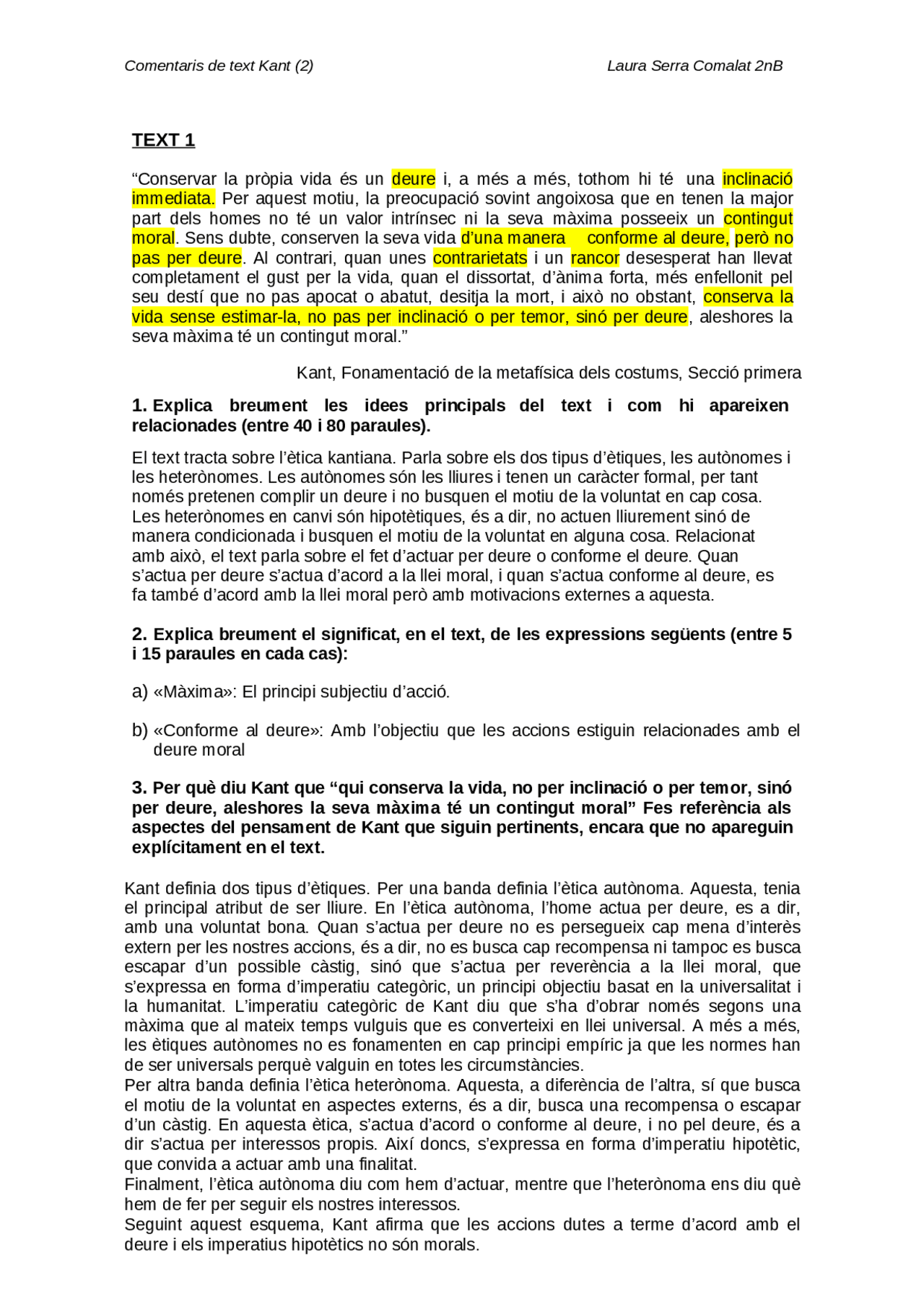 Comentari De Text Kant Resolt Docsity