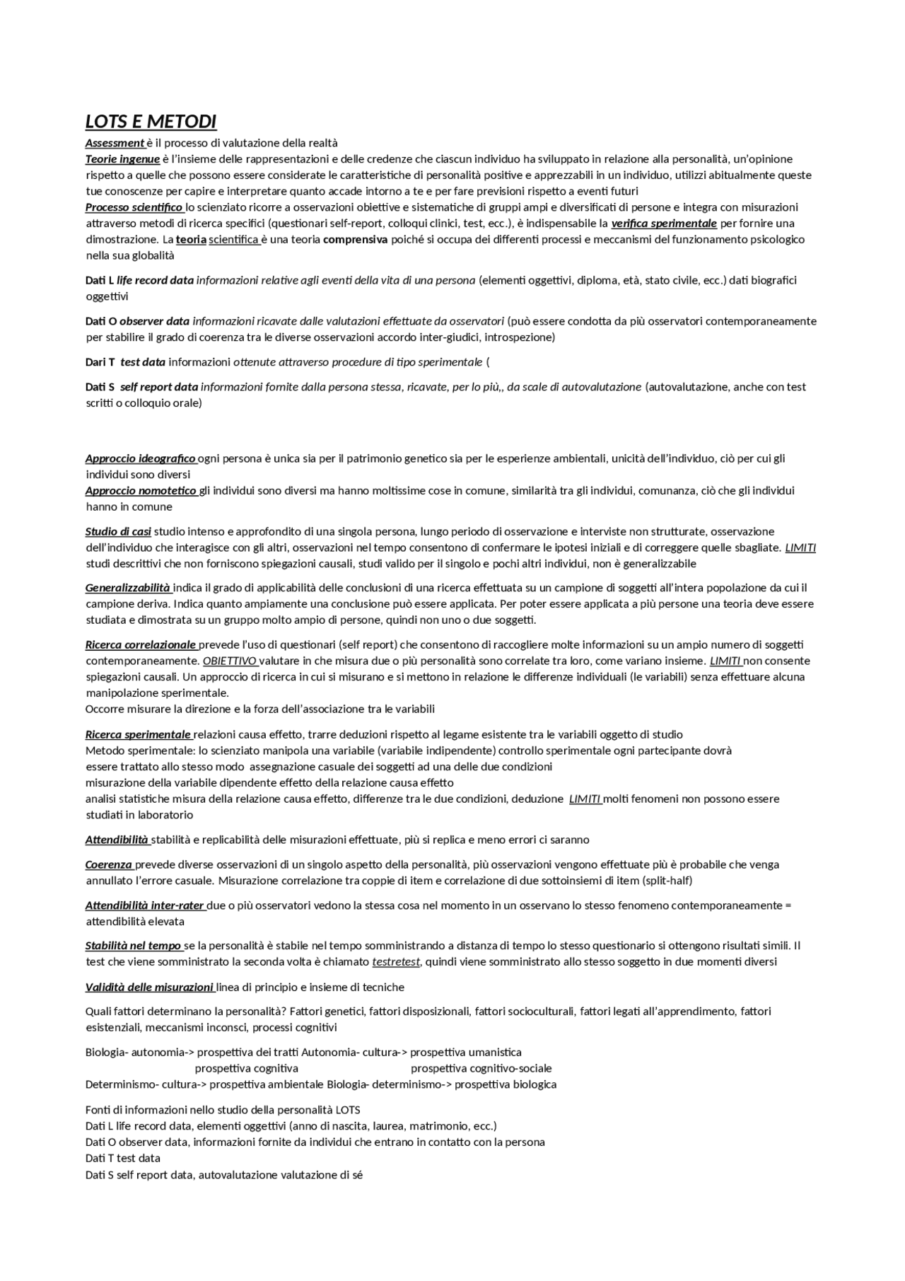 Lots E Freud Riassunto Dal Manuale Di Personalità Docsity