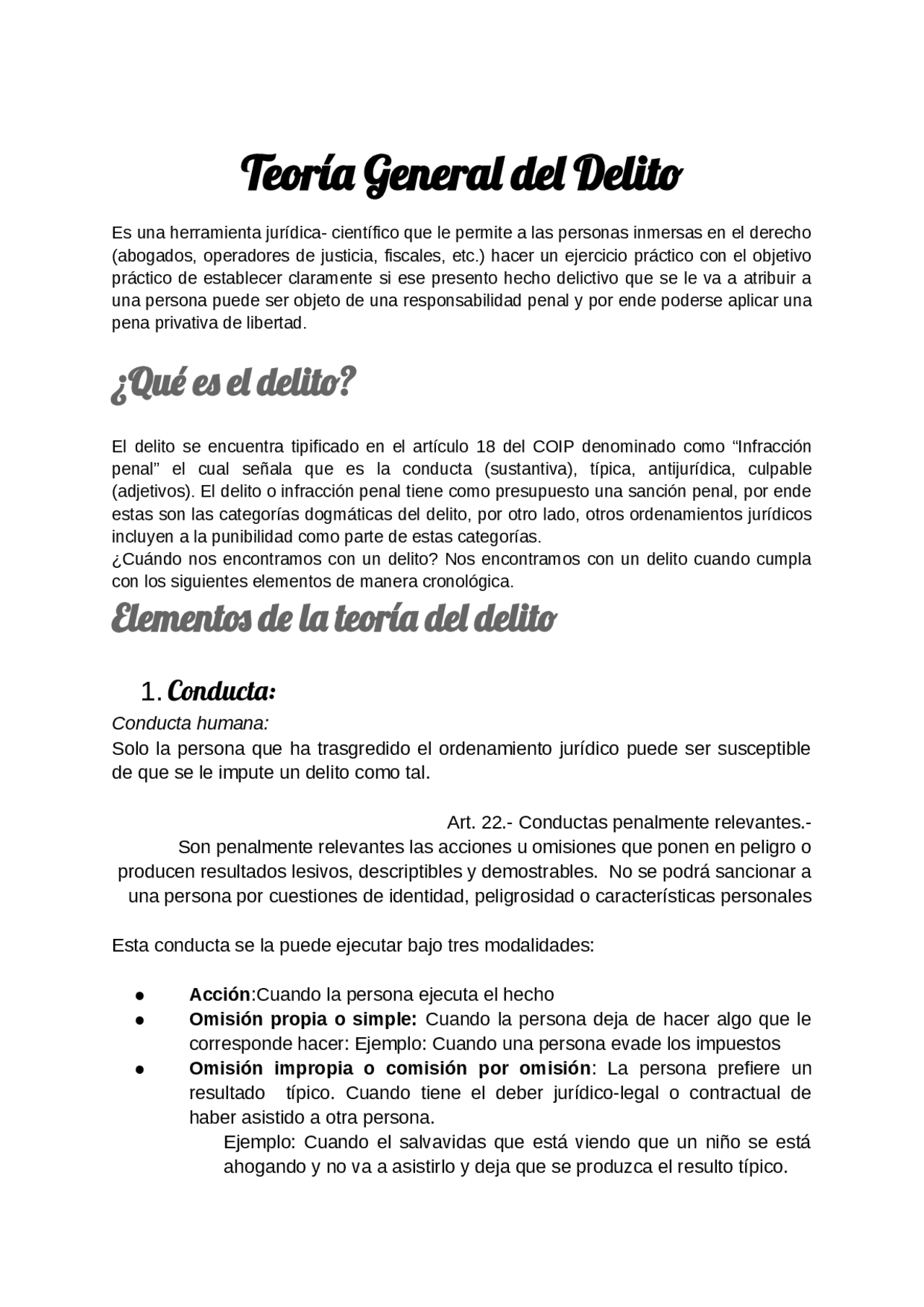 Teoría General del Delito: Concepto, Elementos y Tipicidad | Apuntes de ...