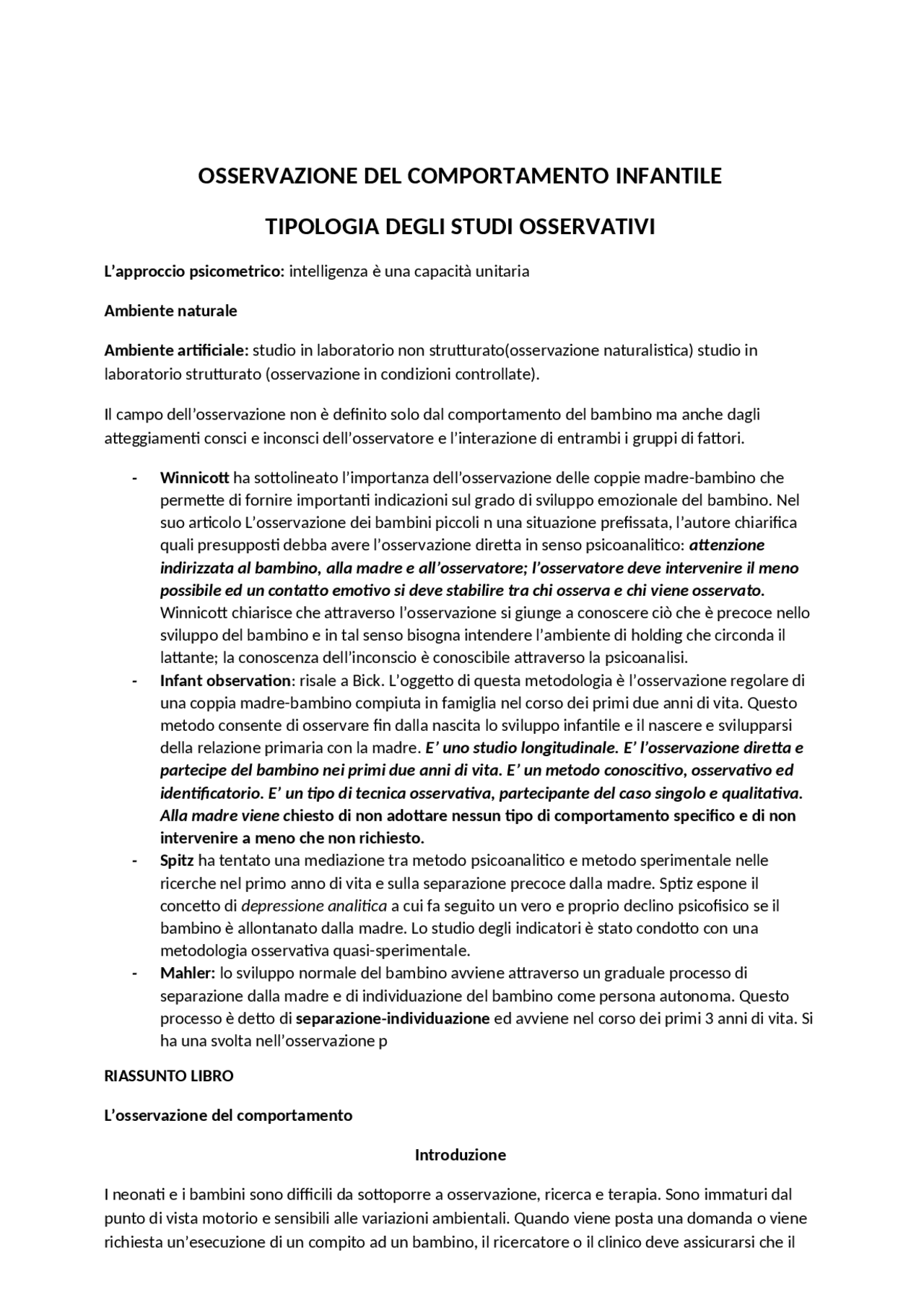 Osservazione Del Comportamento Infantile Docsity
